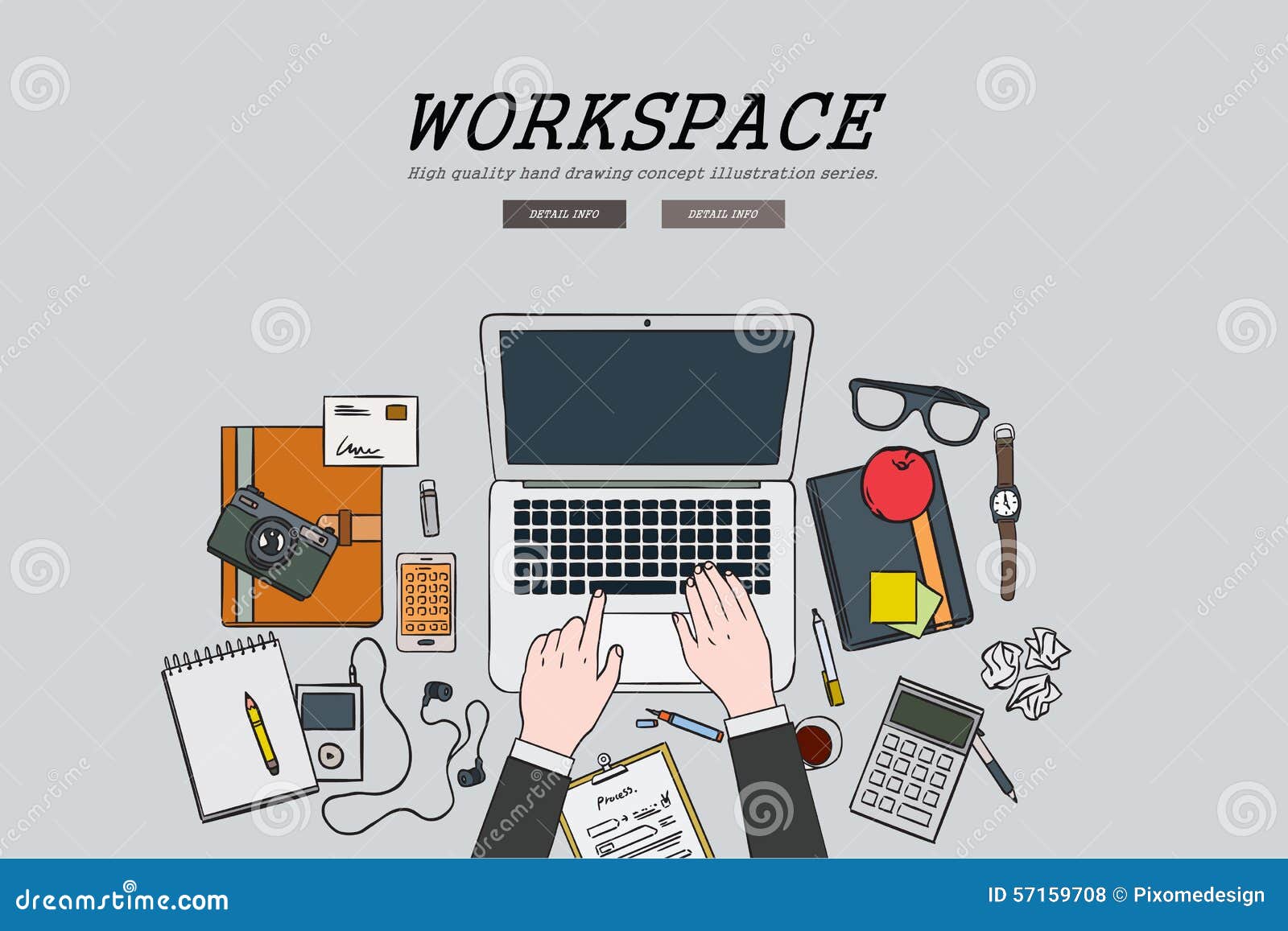 Drawing Flat Design Illustration Workspace Concept. Concepts for Web ...