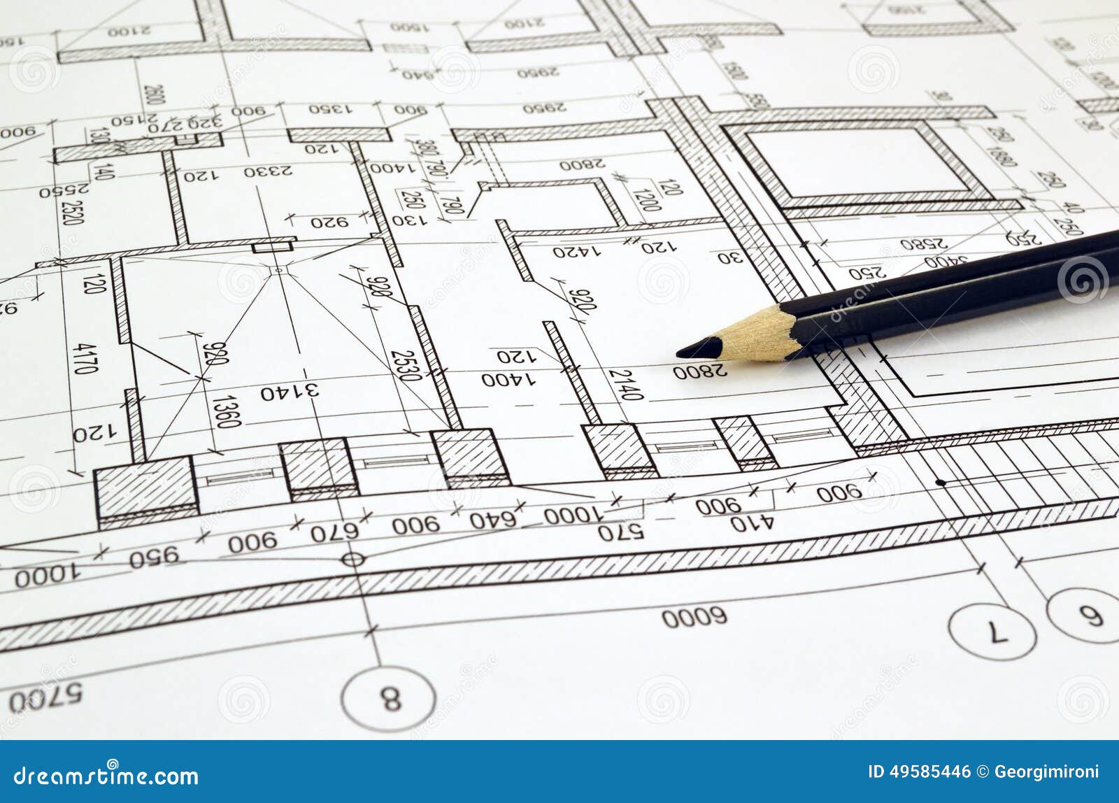 Drawing a Floor Plan of the Building Stock Photo - Image of calculation ...