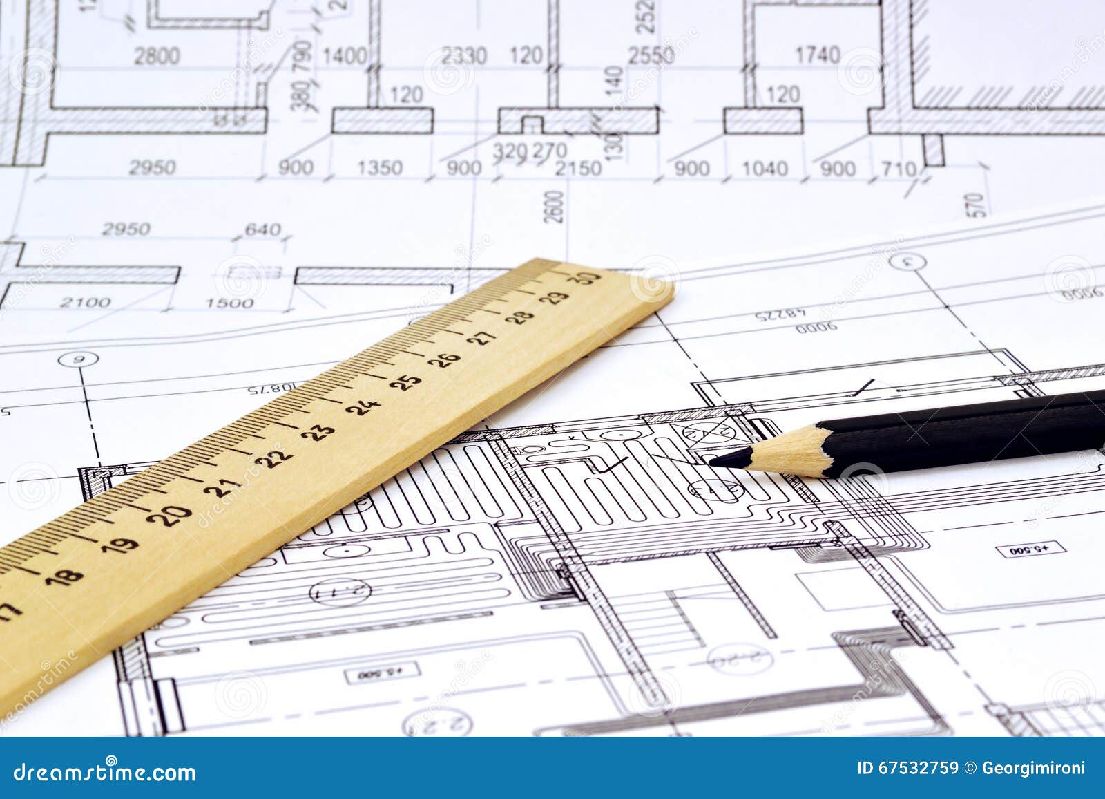 Drawing a Floor Plan of the Building Stock Image - Image of draft ...