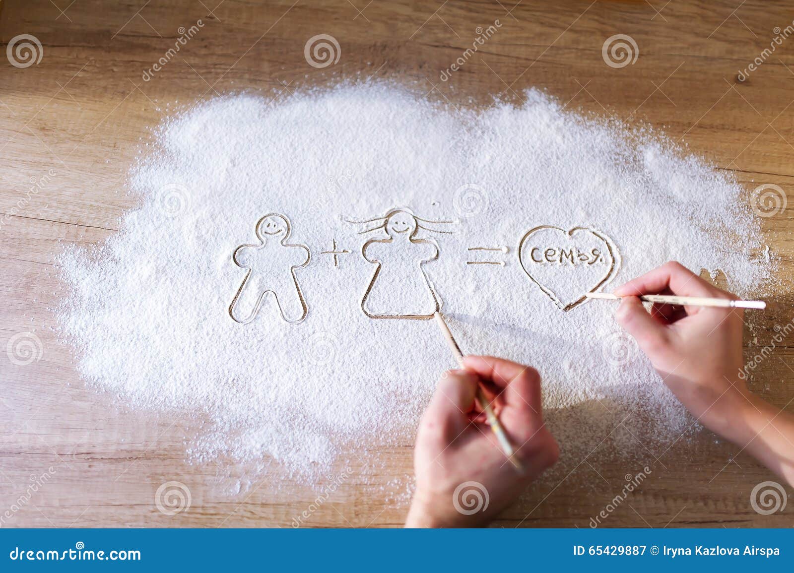 Drawing from flour stock image. Image of hands, preparation - 65429887