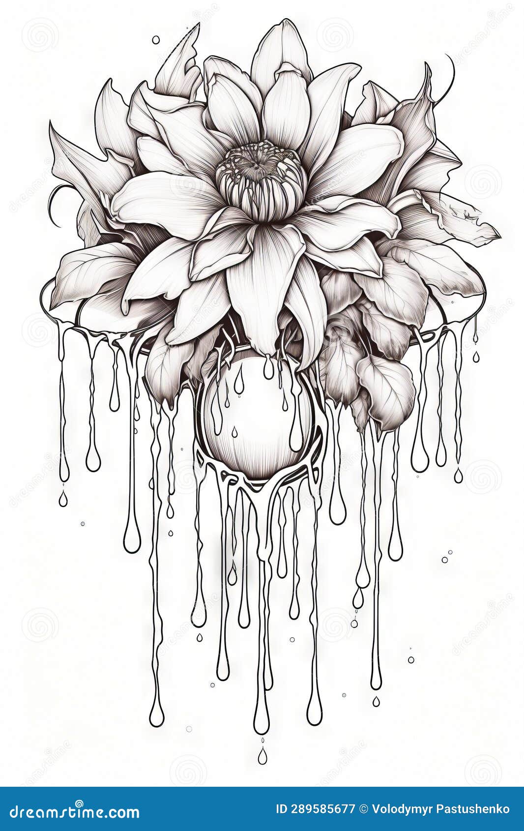 Drawing of Flower with Dripping Water on it S Side. Generative AI Stock ...