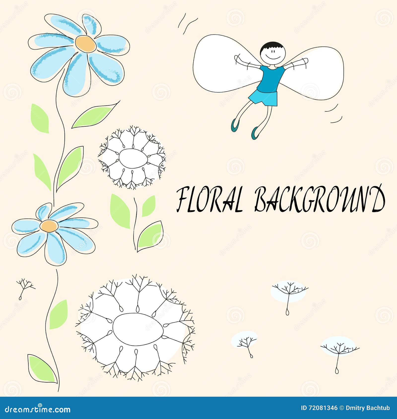 Drawing of Flowers and Flying Baby Stock Vector - Illustration of love ...