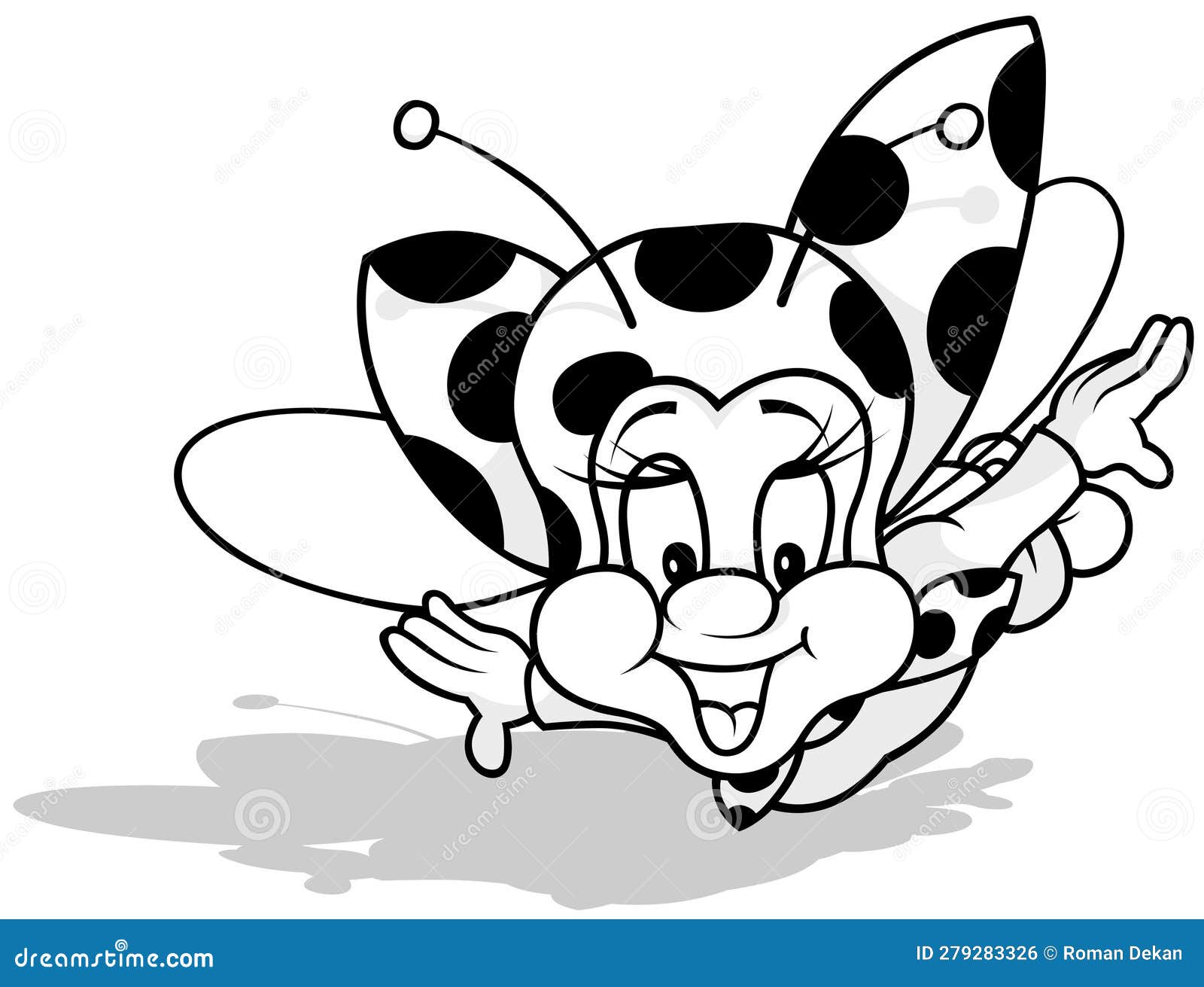 Drawing of a Flying Ladybug with a Smiling Face Stock Vector ...
