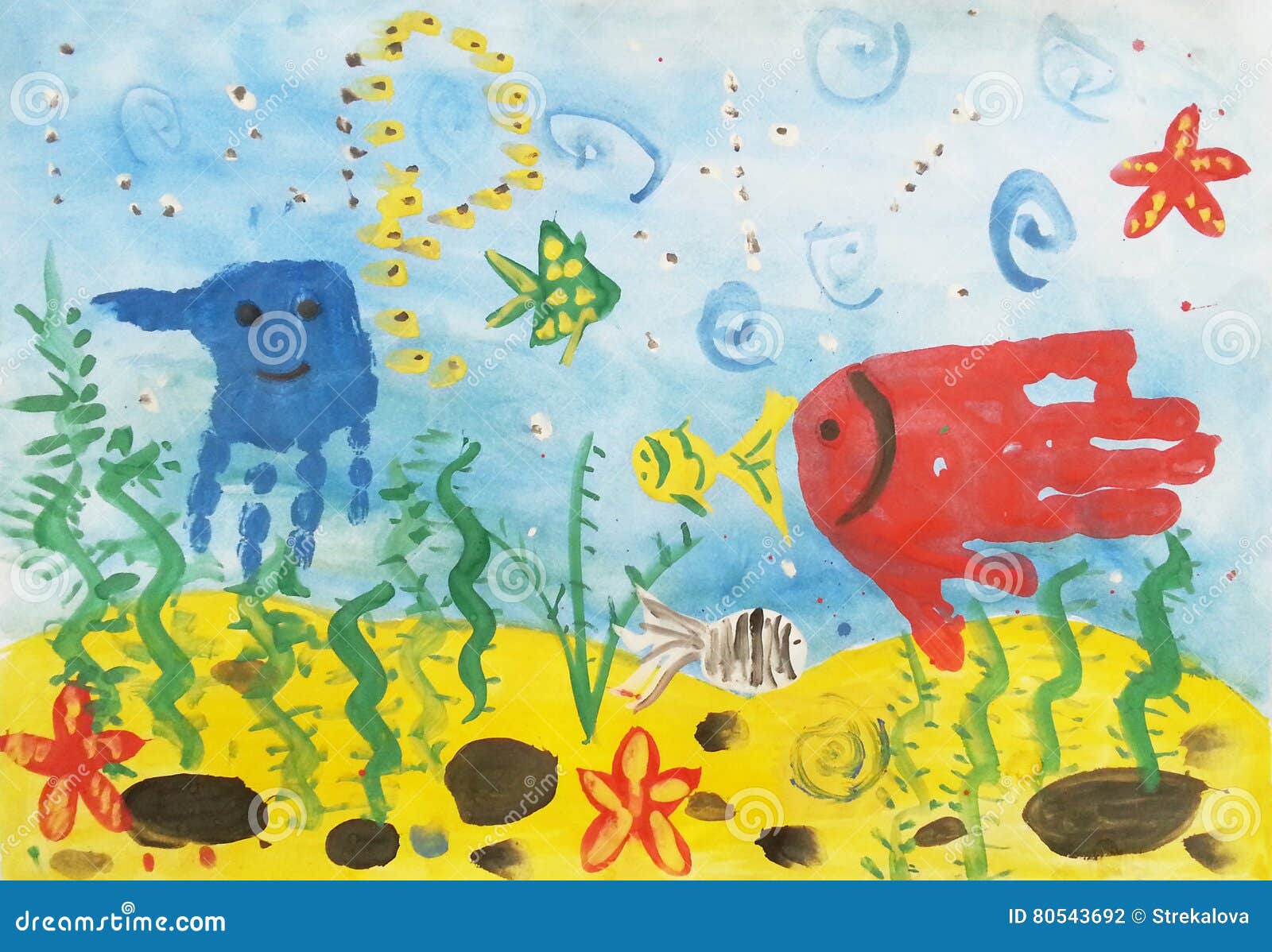 Drawing in the Form of Fish Handprint Stock Photo - Image of marine ...