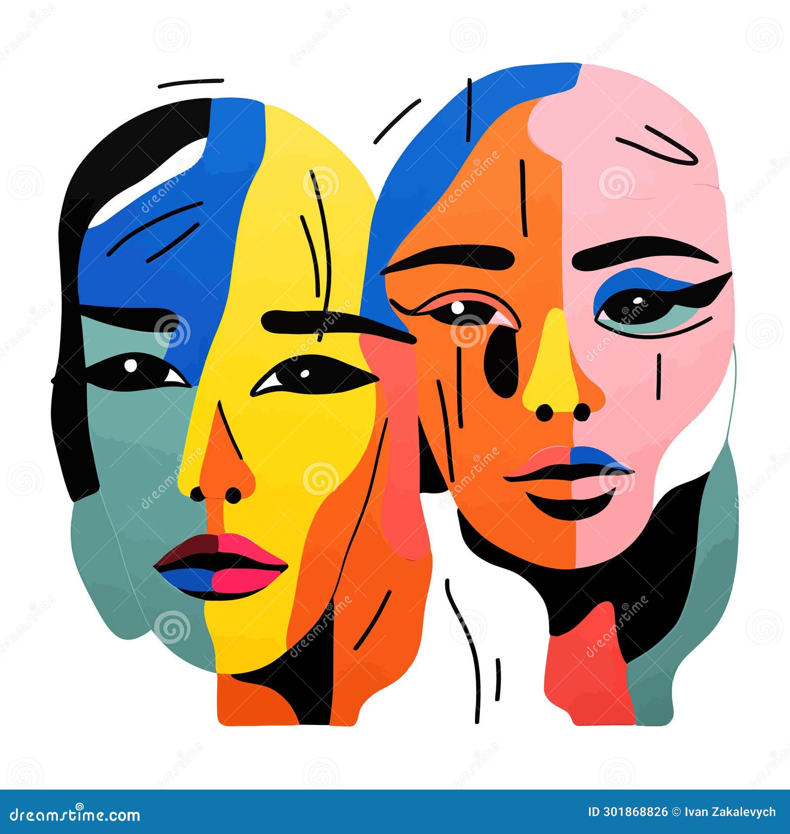 Drawing of Four Peoples Faces. Vector Illustration Design Stock Vector ...