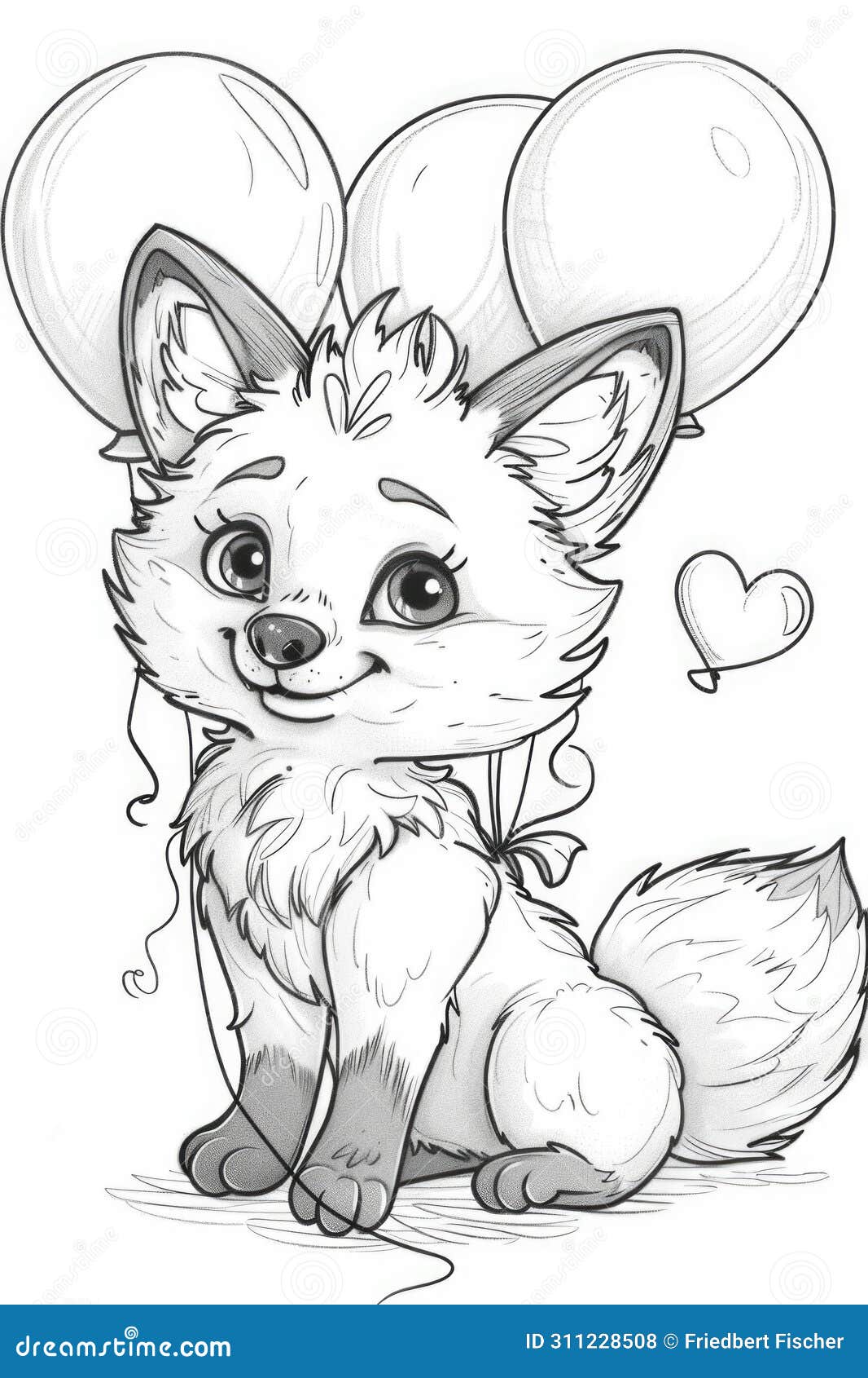 A Drawing of a Fox with Balloons Stock Photo - Image of generated ...