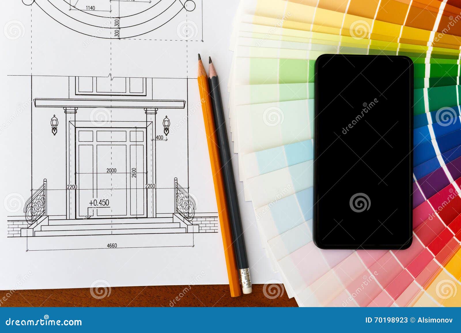 Drawing the Front Door and Color Palette. Stock Image - Image of ...