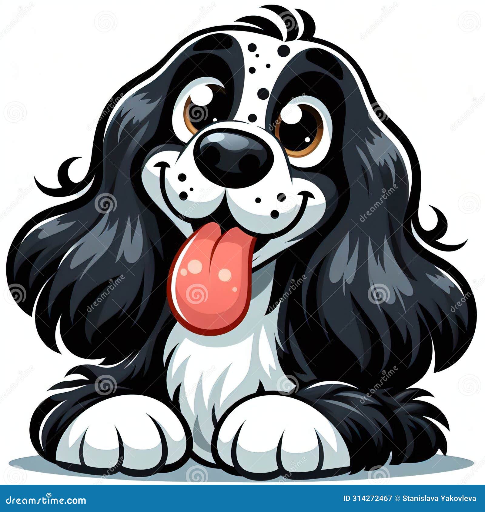 Drawing of a Funny Black and White Cocker Spaniel. Generative AI Stock ...