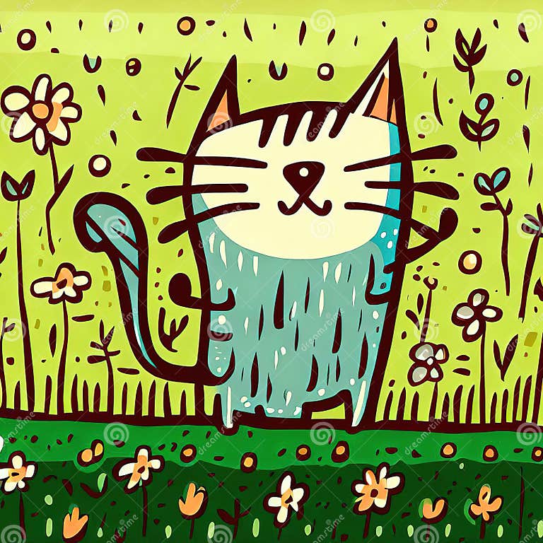 Drawing of a funny cat stock illustration. Illustration of graphic ...