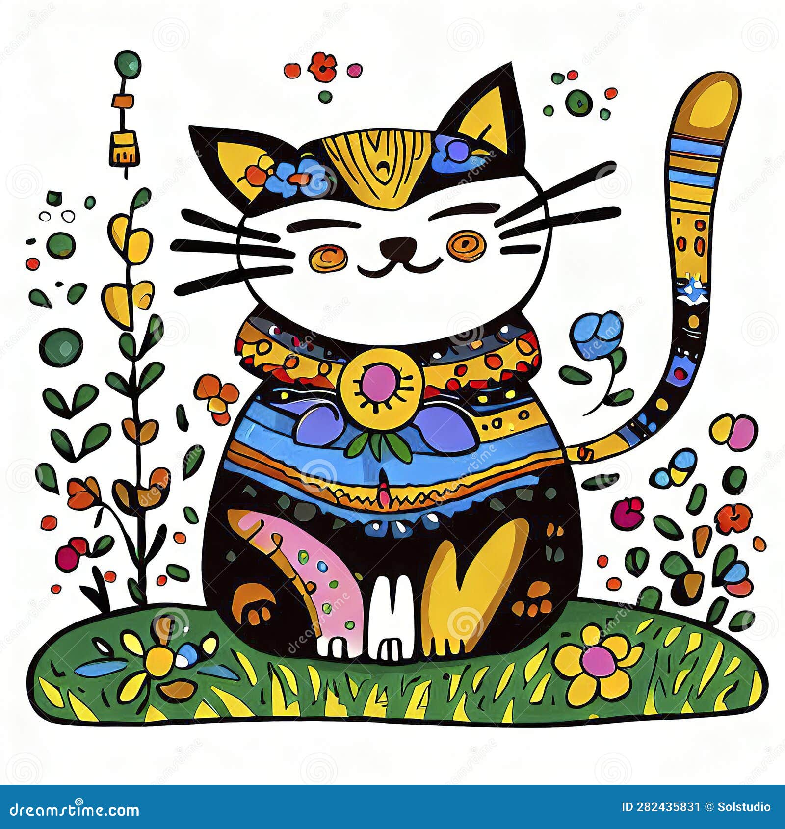 Drawing of a funny cat stock illustration. Illustration of happy ...