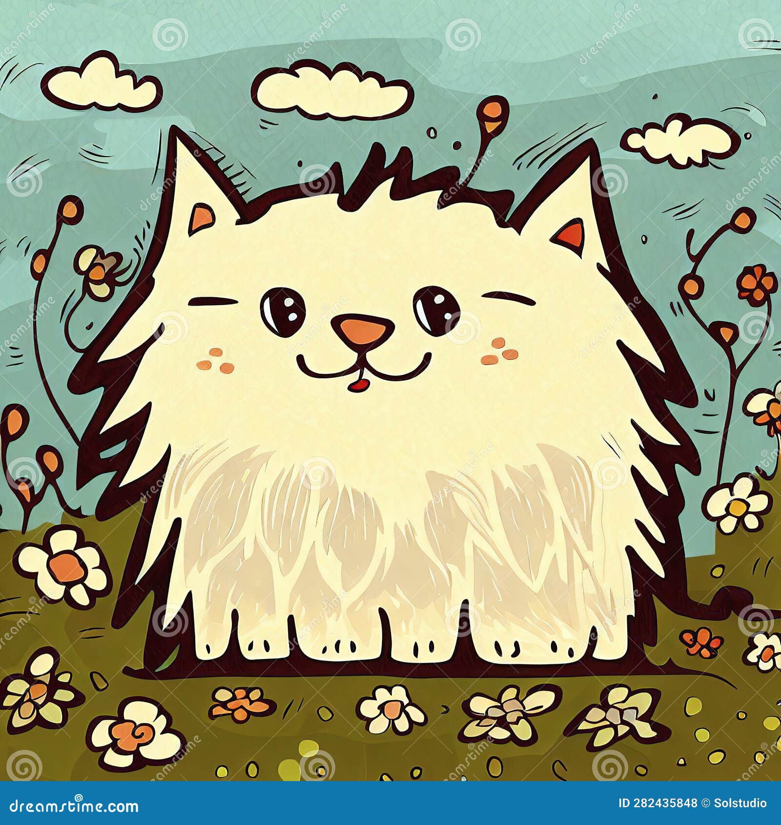 Drawing of a funny cat stock illustration. Illustration of graphic ...