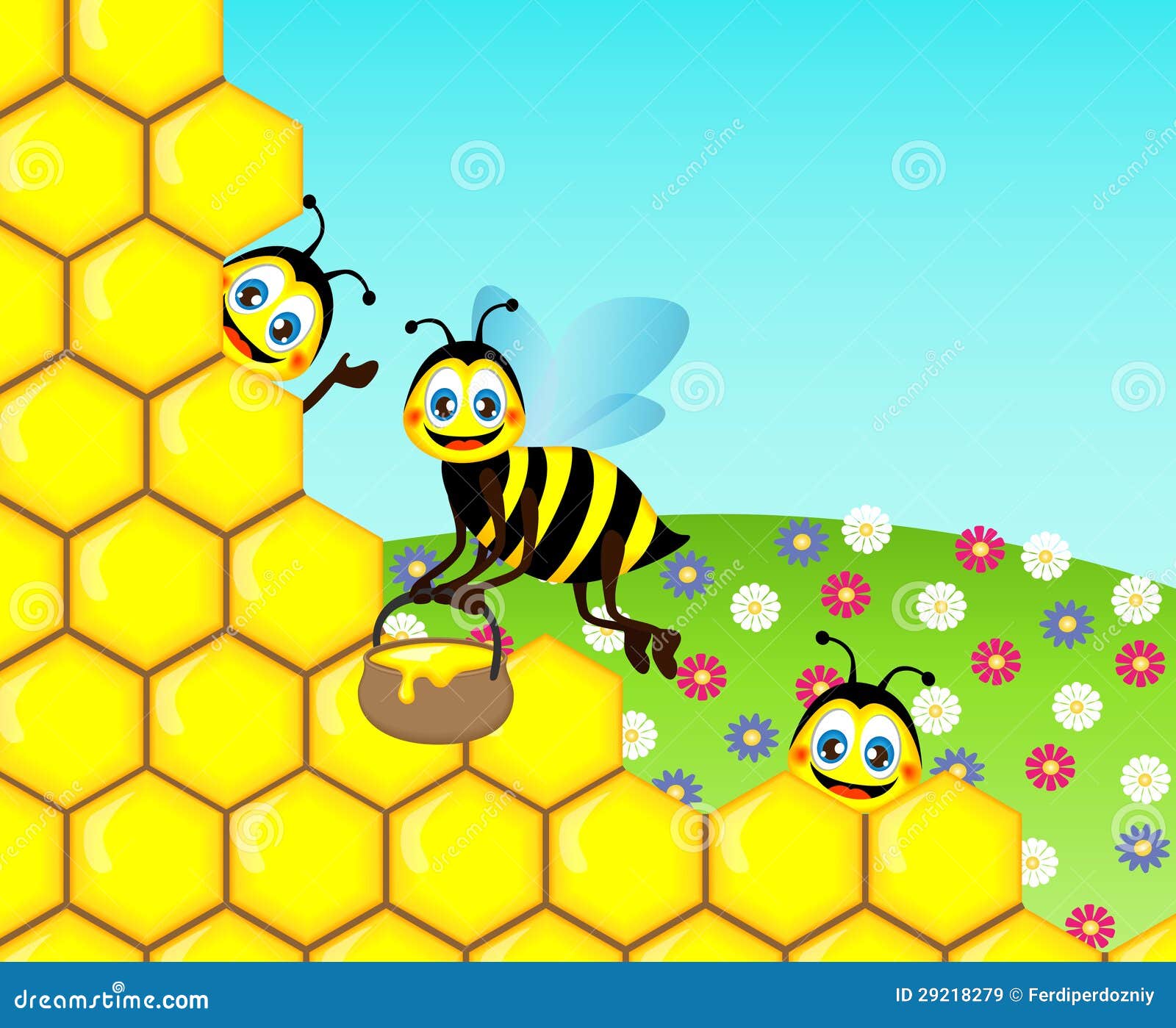 Drawing funny cute bees stock illustration. Illustration of elements ...