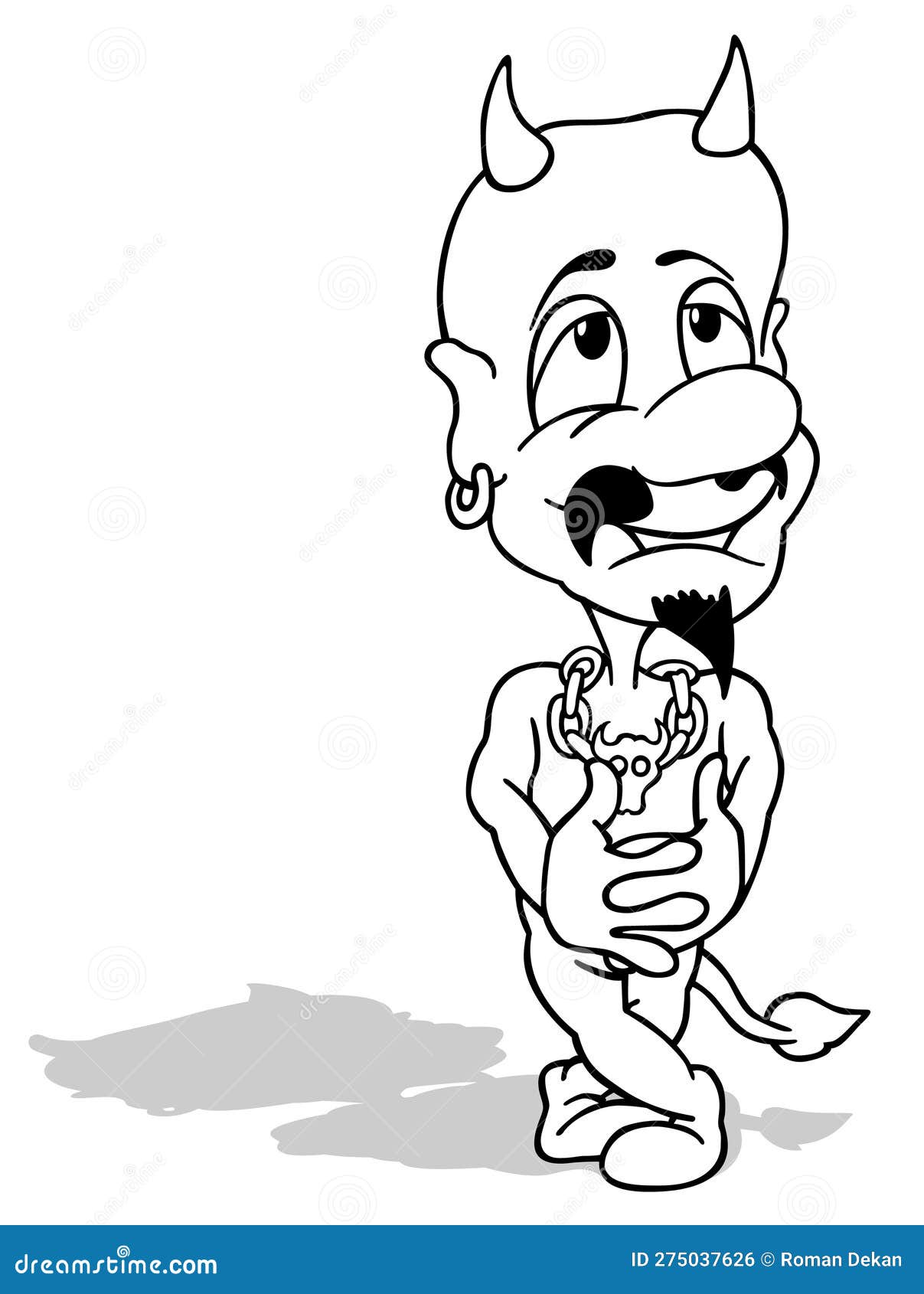 Funny Devil Caricature, Horned Demon Icon With Trident, Stick Figure ...