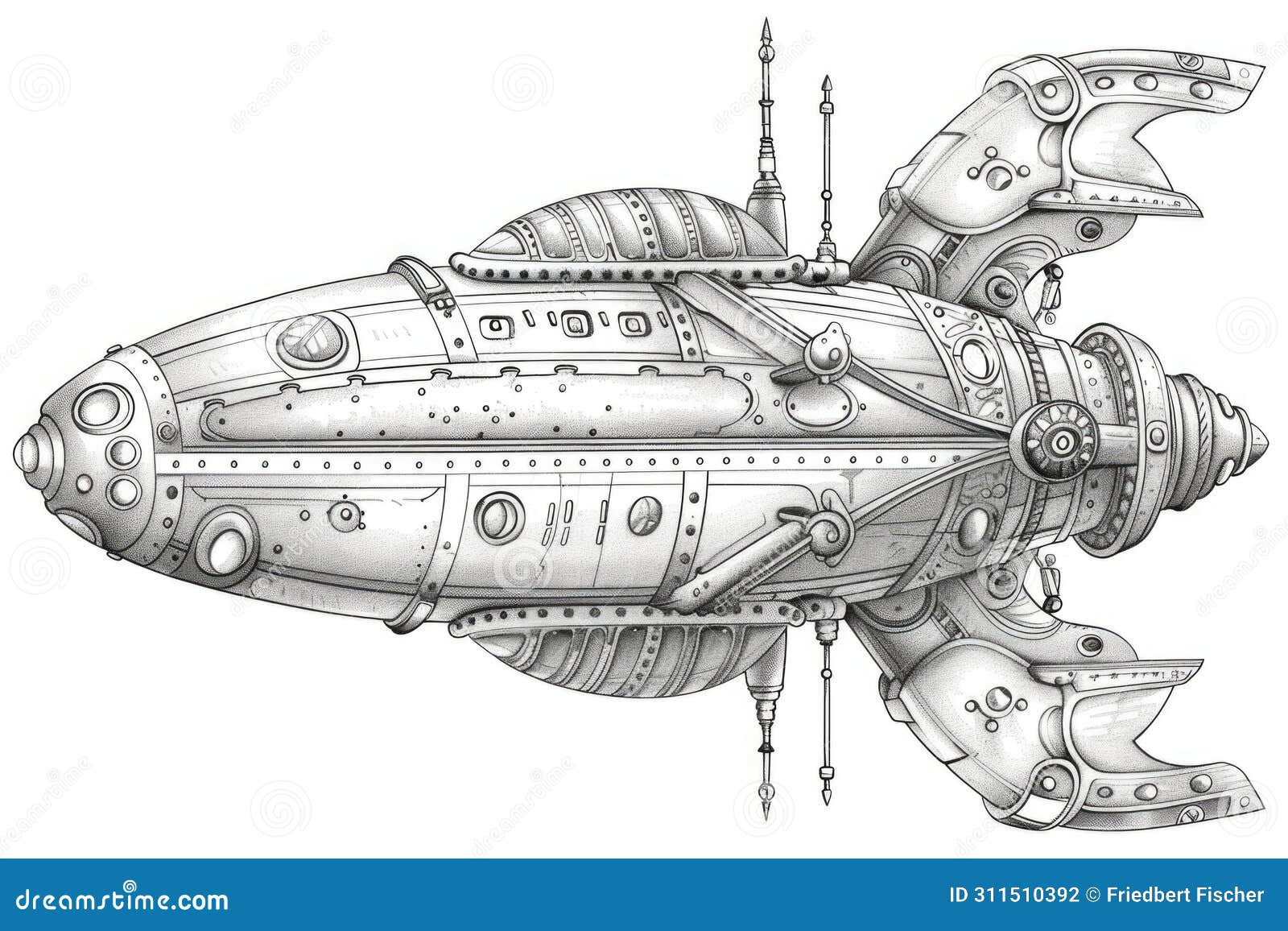 A Drawing of a Futuristic Looking Ship Stock Photo - Image of propeller ...