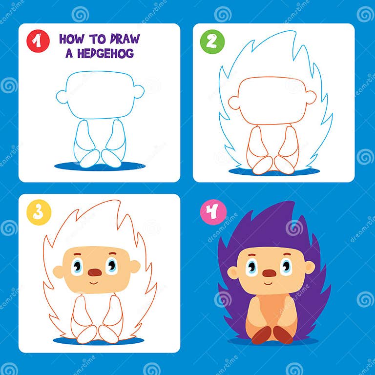 Drawing Game Step Tutorial Hedgehog Worksheet Cartoon Vector Stock ...