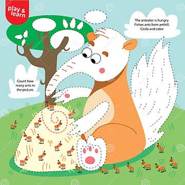 Drawing Game Tutorial Anteater Printable Template Vector Stock Vector ...