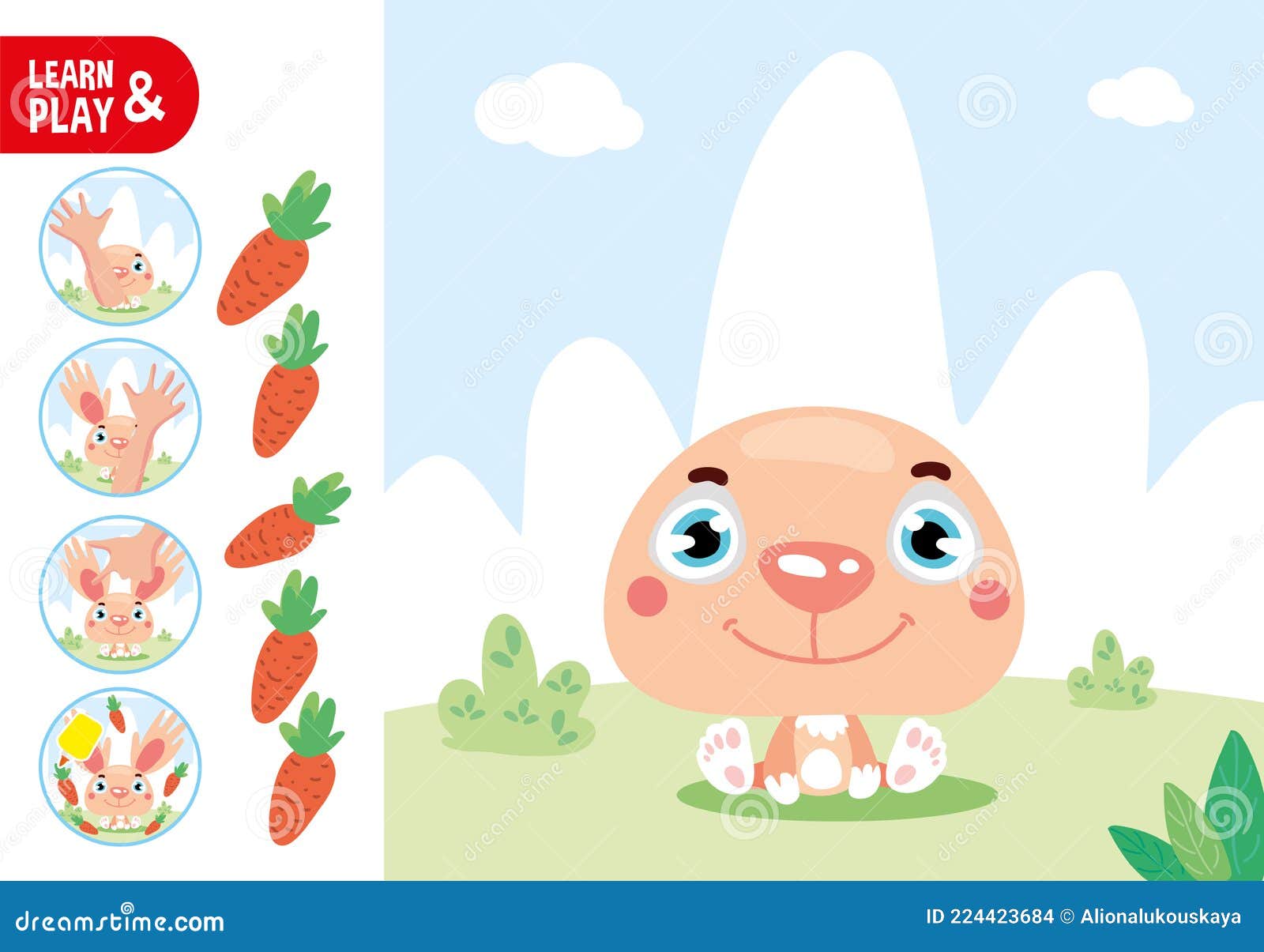 Drawing Game Tutorial Bunny on Clearing Printable Template Vector Stock ...