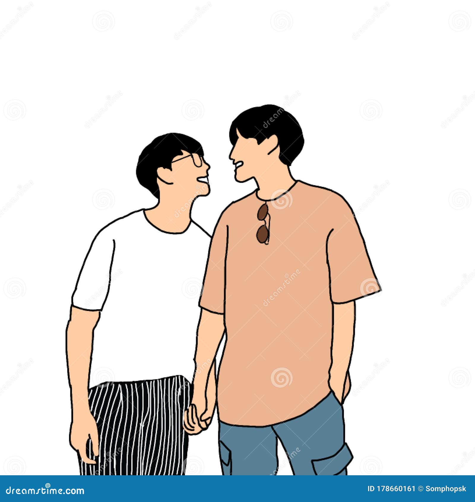 Drawing Gay Man Couple Holding Hand Stock Illustration - Illustration ...