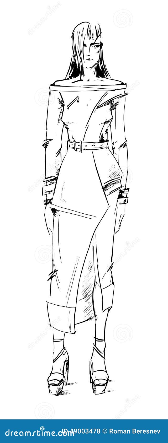 Drawing Girl Model. Vector Sketch Stock Illustration - Illustration of ...