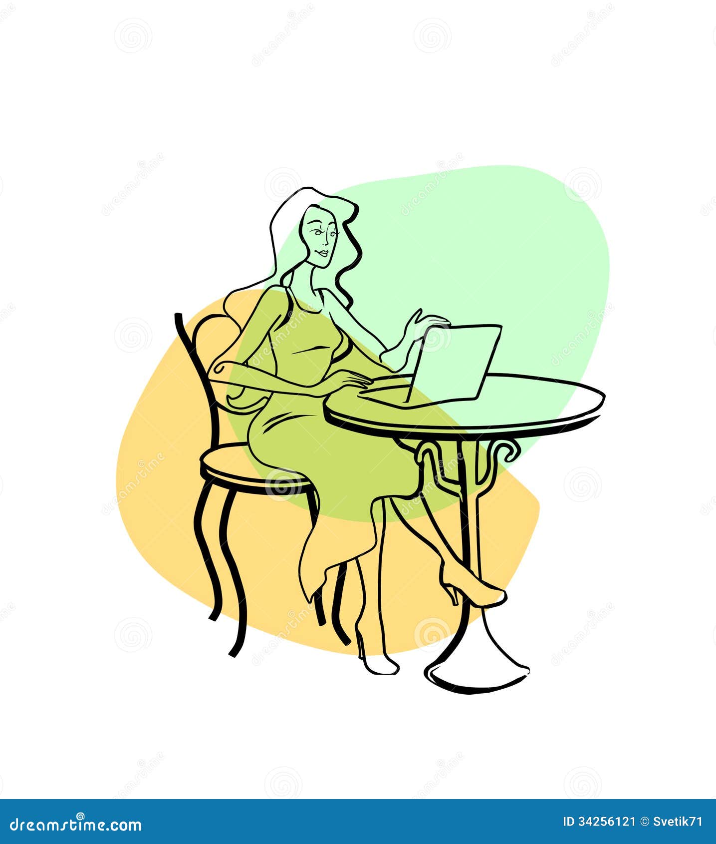 Drawing a Girl Sitting at a Computer Stock Illustration - Illustration ...