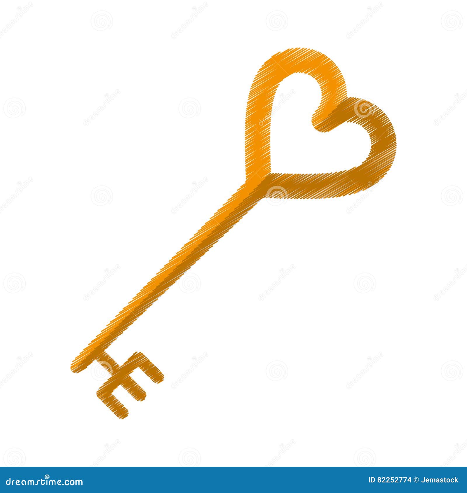Drawing Golden Key Shaped Heart Stock Vector - Illustration of ...
