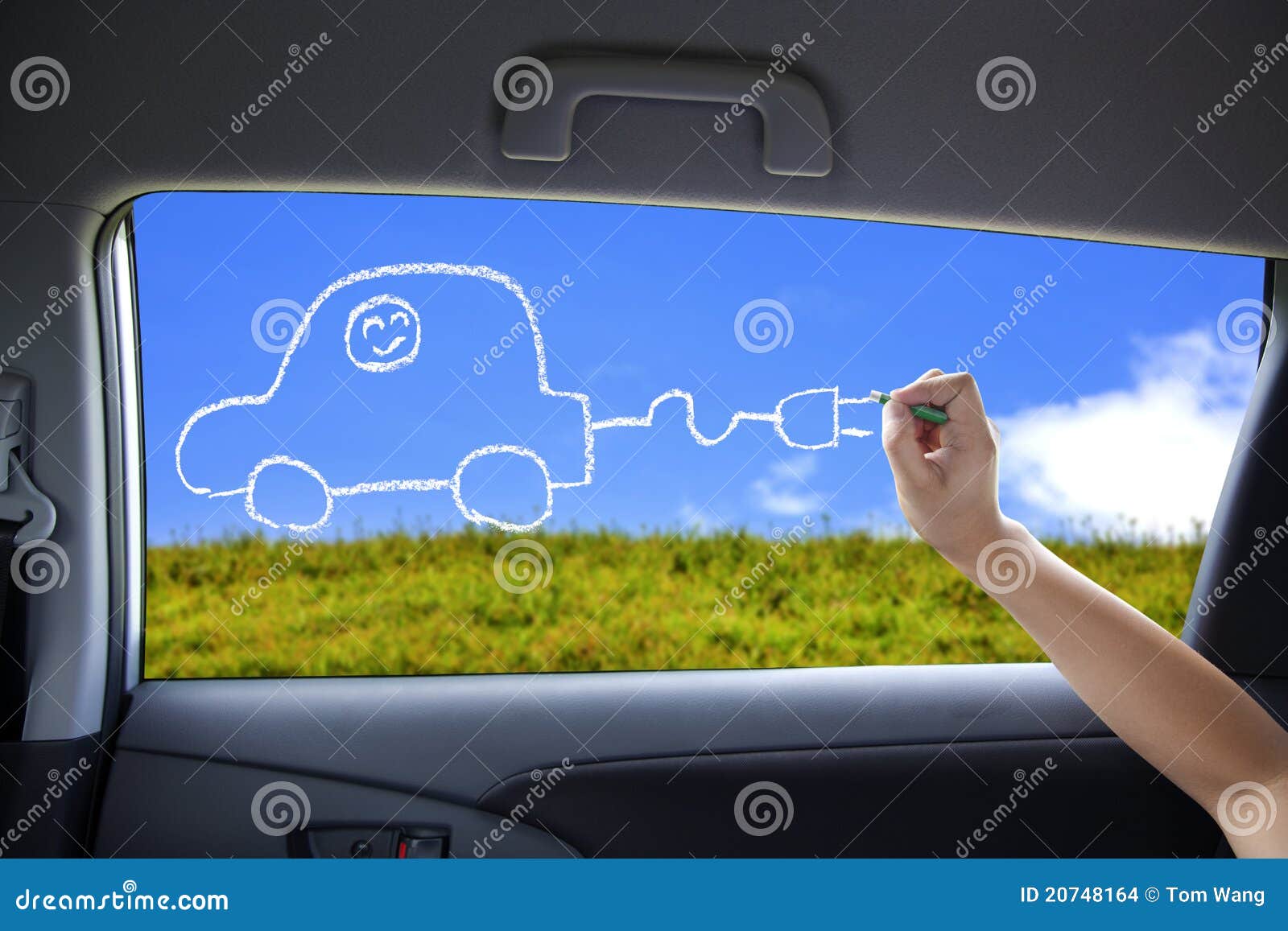 Drawing Green Car on the Car Windows Stock Photo - Image of saver, plug ...