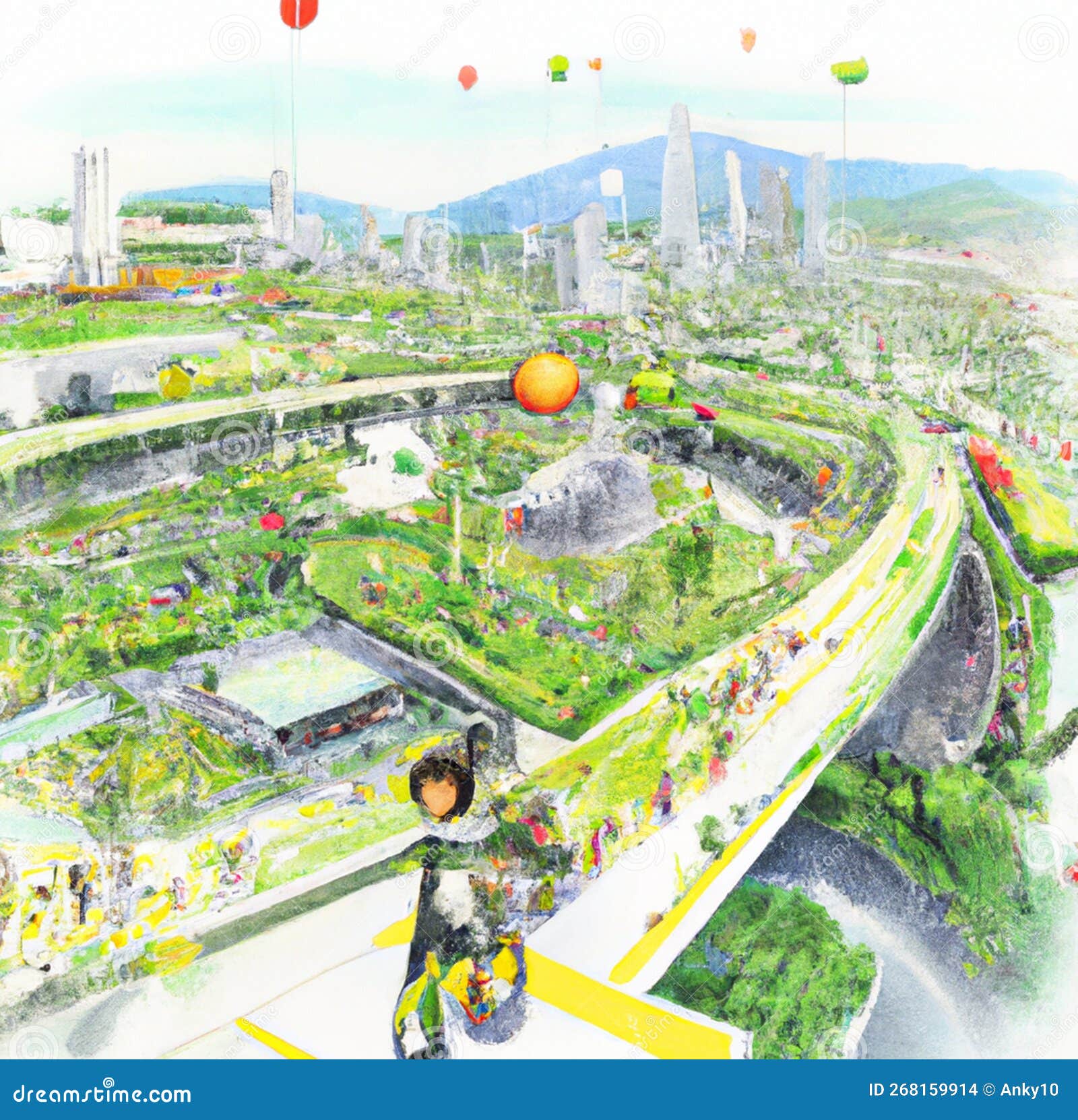 Drawing of a Green City of the Future Stock Illustration - Illustration ...