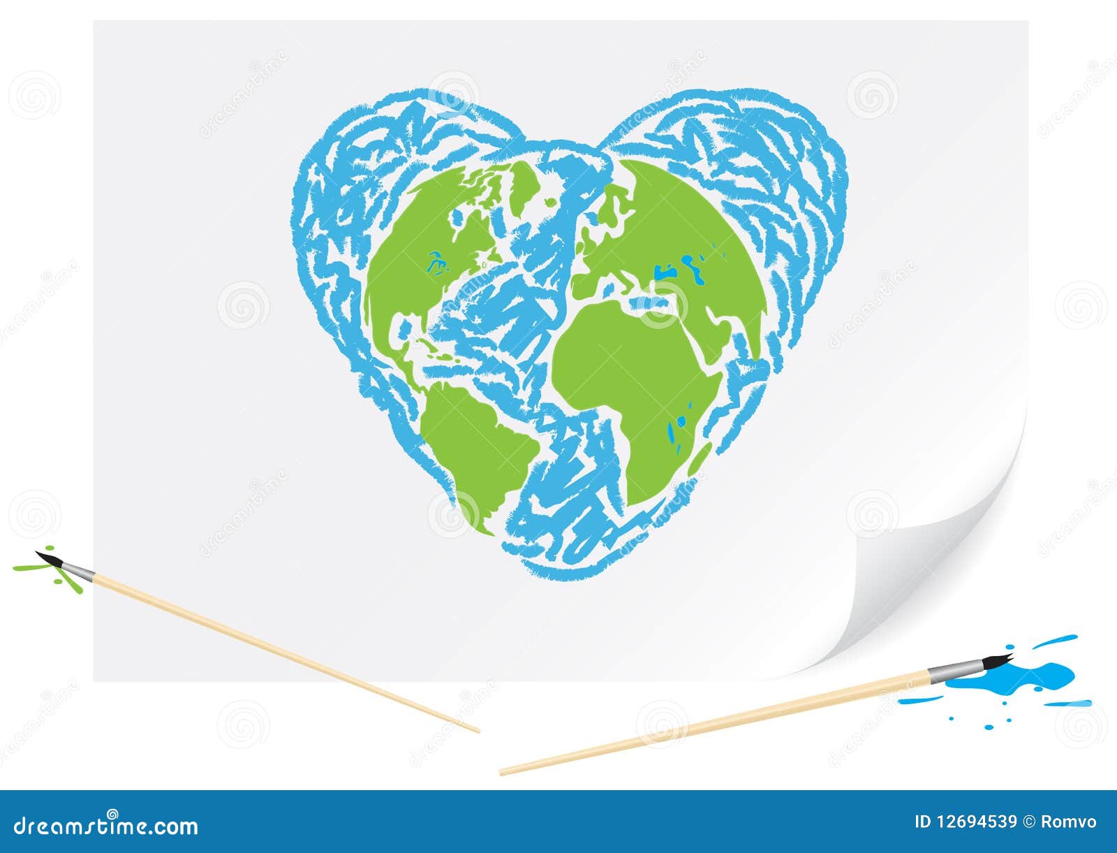 Drawing Green Earth Blue Heart Stock Vector - Illustration of draw ...