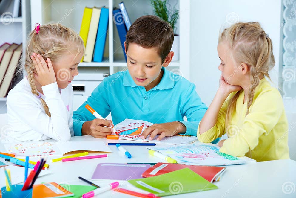 Drawing in group stock photo. Image of child, friend - 29019506