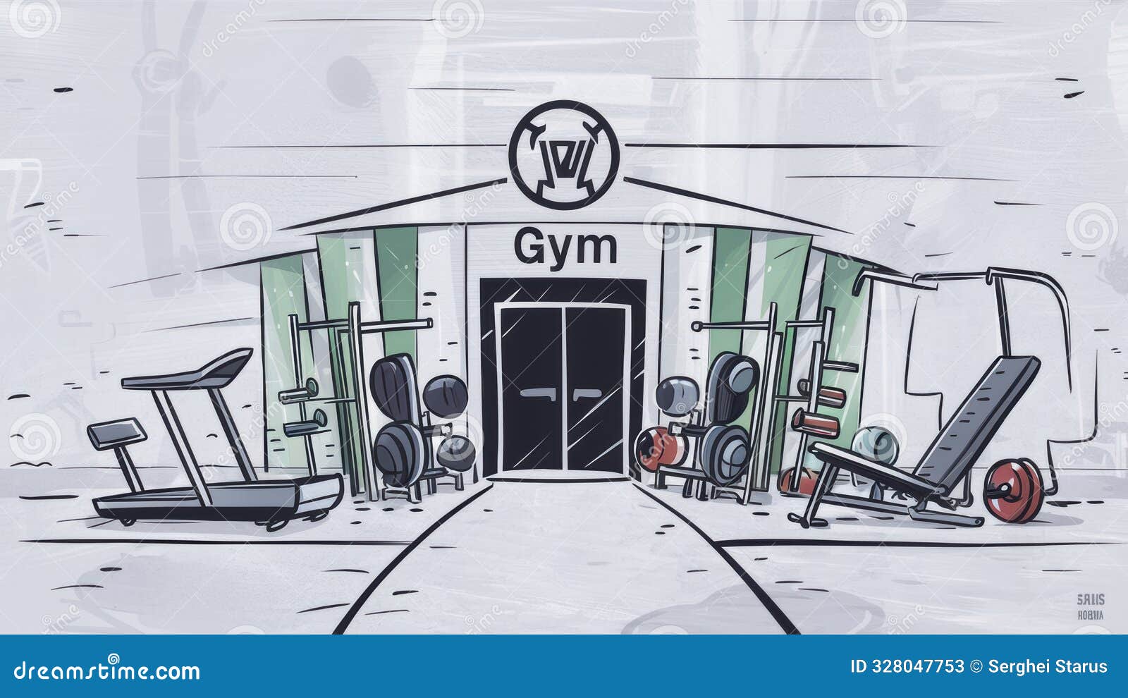 A Drawing of a Gym with Exercise Equipment in Front, AI Stock Image ...