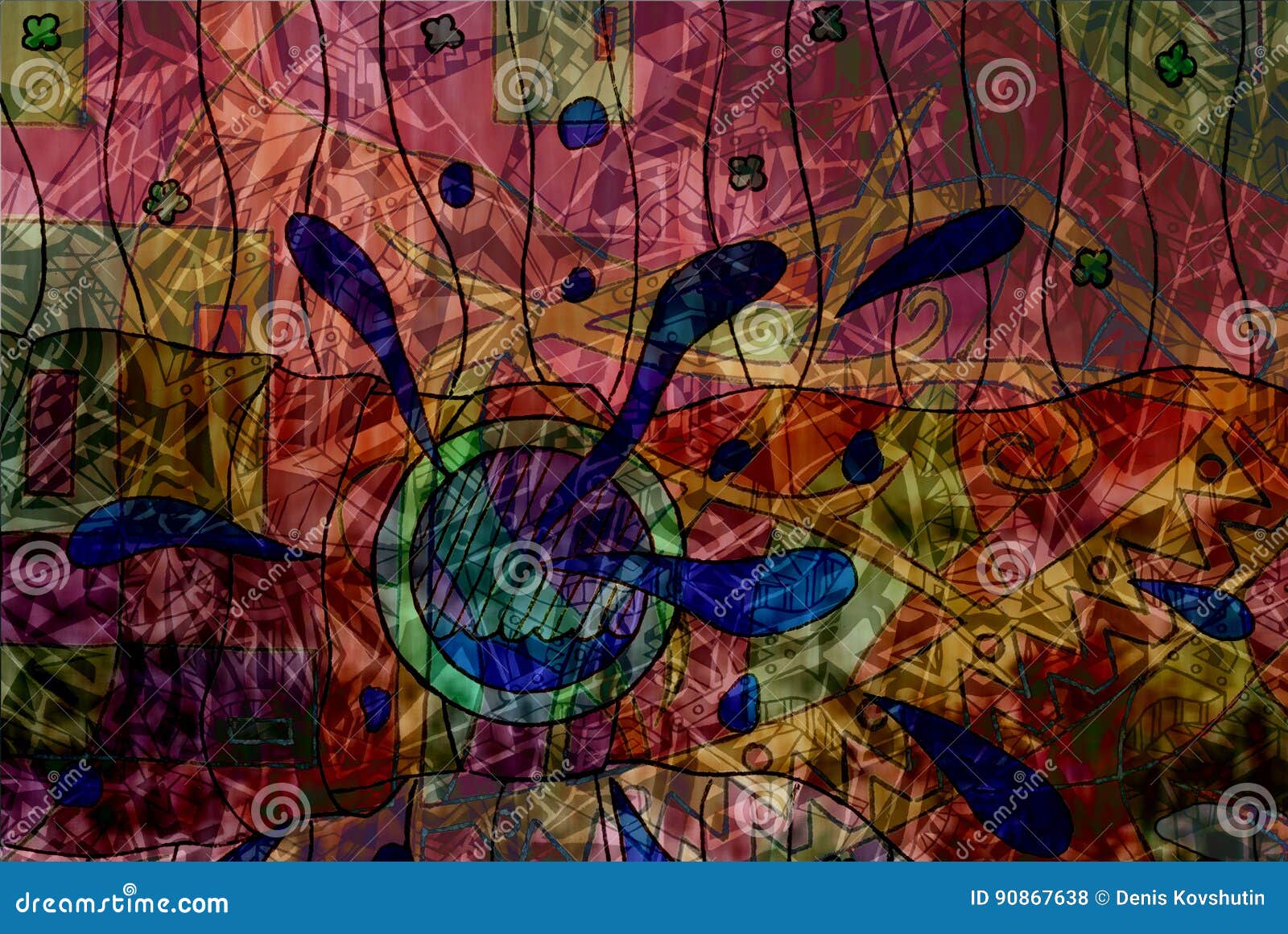 Drawing of a Hand with a Clock on an Abstract Background Stock ...