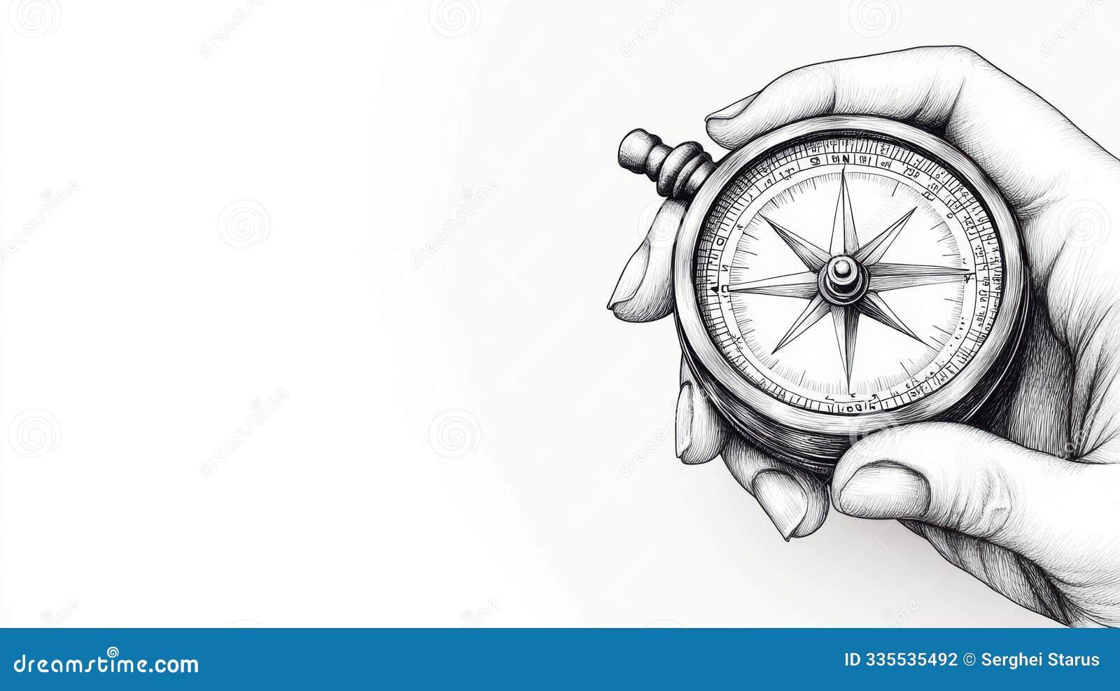 A Drawing of a Hand Holding an Old Compass, AI Stock Photo - Image of ...
