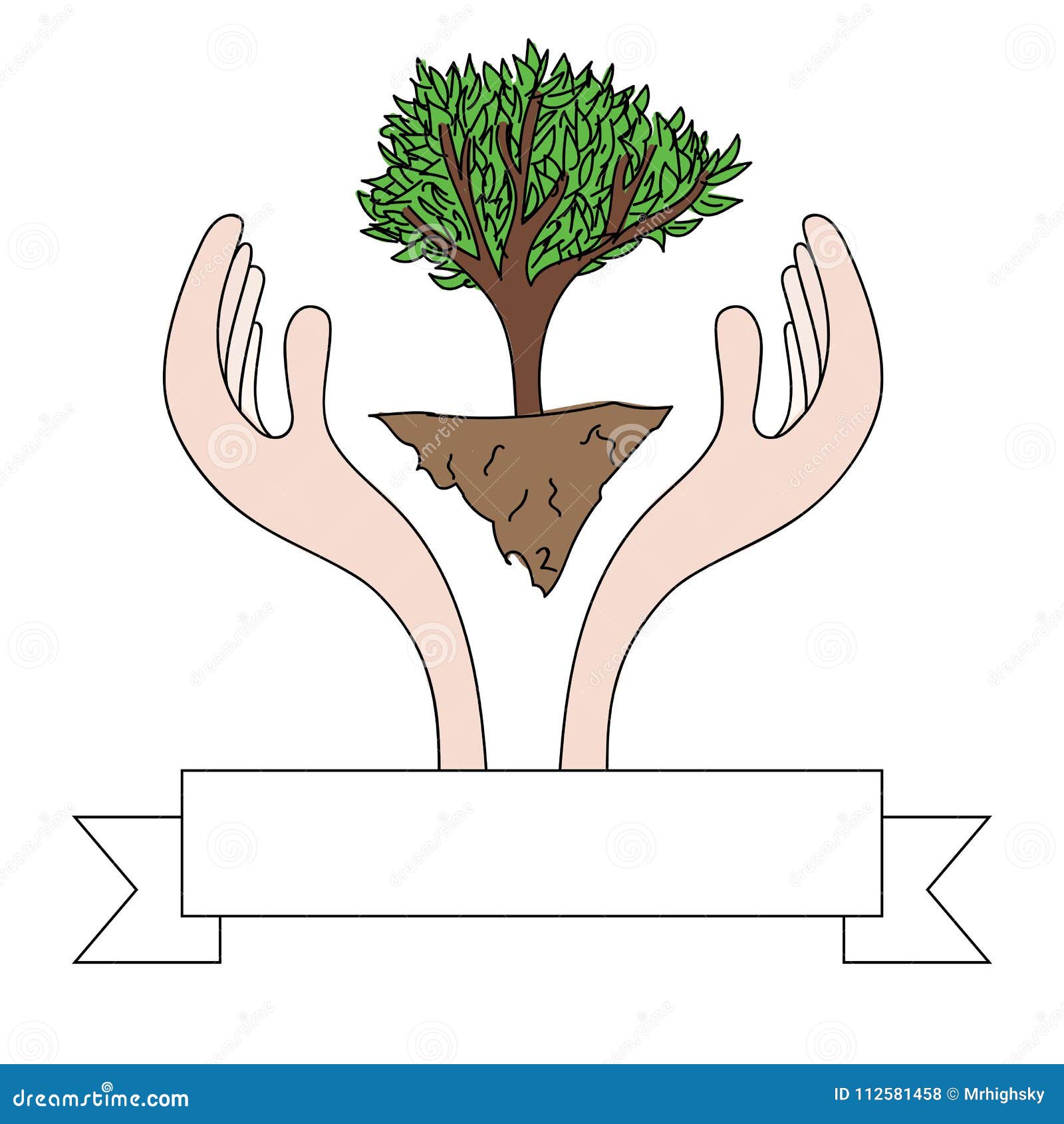 Drawing of Hands Protecting a Green Tree Stock Vector - Illustration of ...