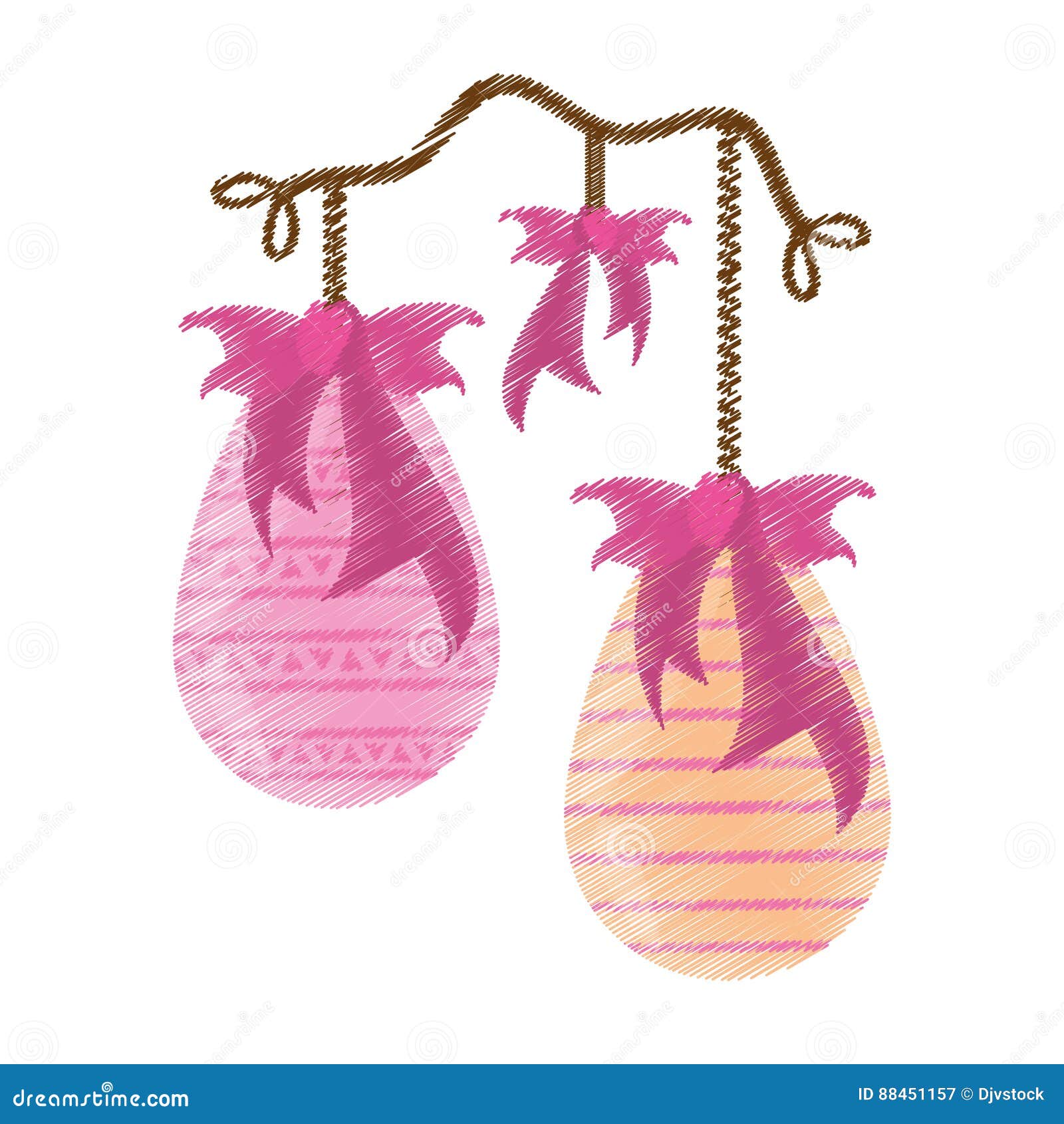 Drawing Hanging Easter Eggs Bow Ornament Stock Illustration ...