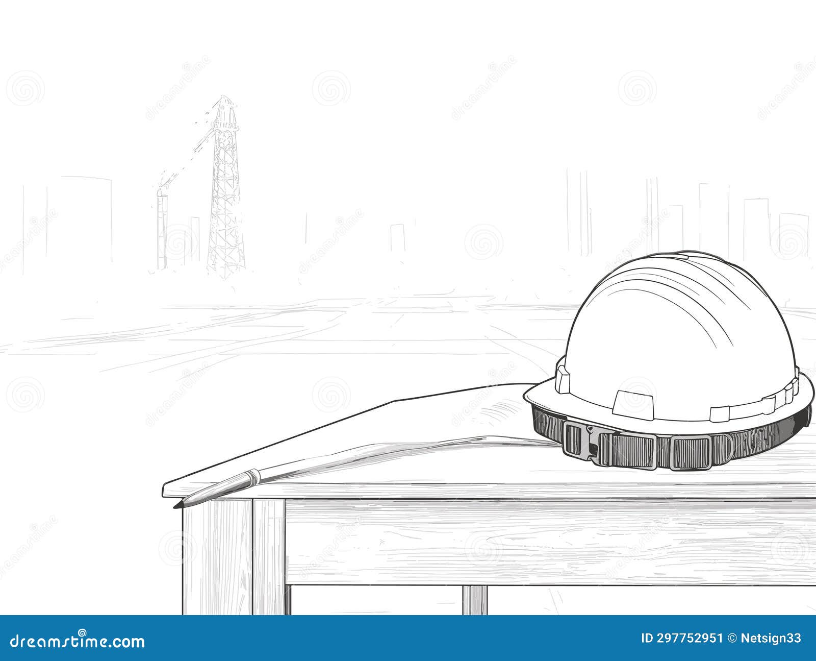 A Drawing of a Hard Hat on a Table - Safety Helmet on Engineer Working ...