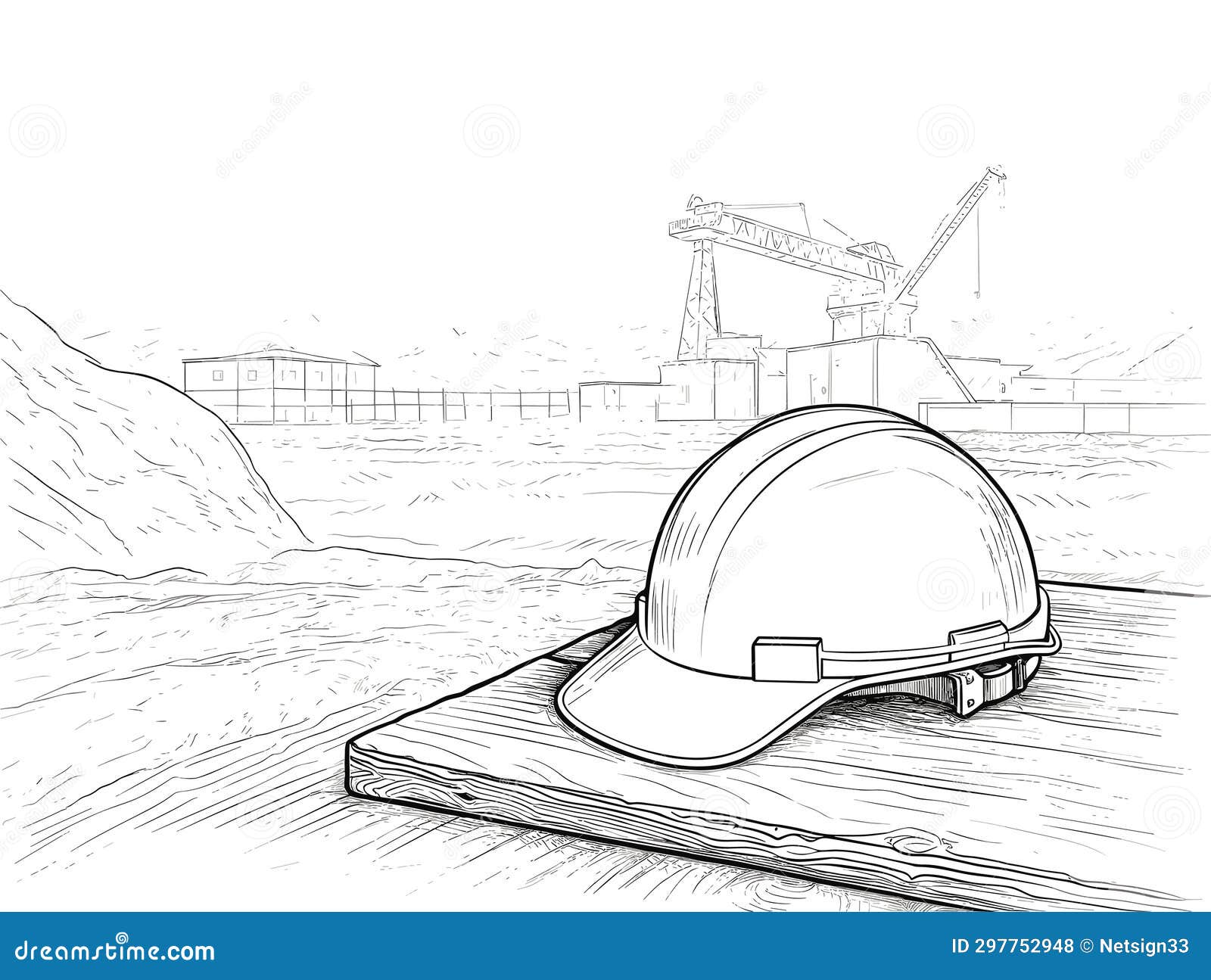 A Drawing of a Hard Hat on a Wood Surface - Safety Helmet on Engineer ...