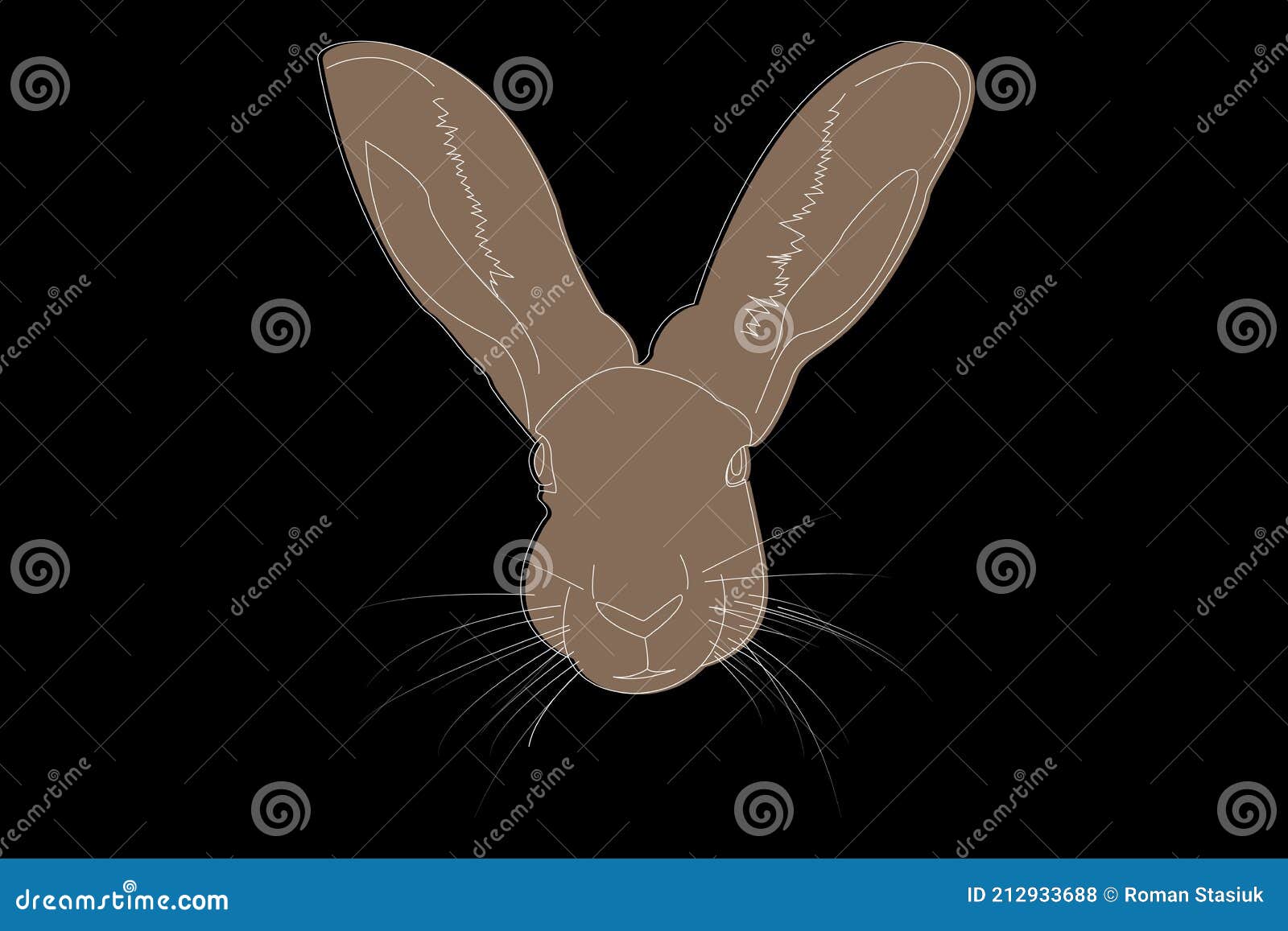 Drawing of a Hare. Hare Head Full Face. Simple Linear Drawing of a Hare ...