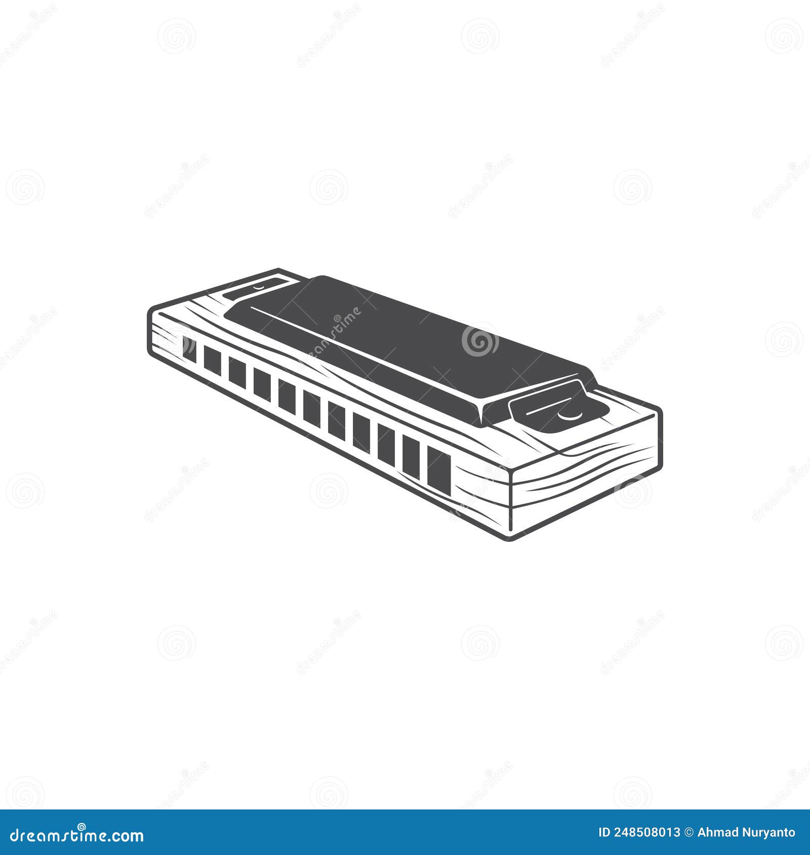 Harmonica Wind Wooden Musical Instrument Flat Style Vector Illustration ...