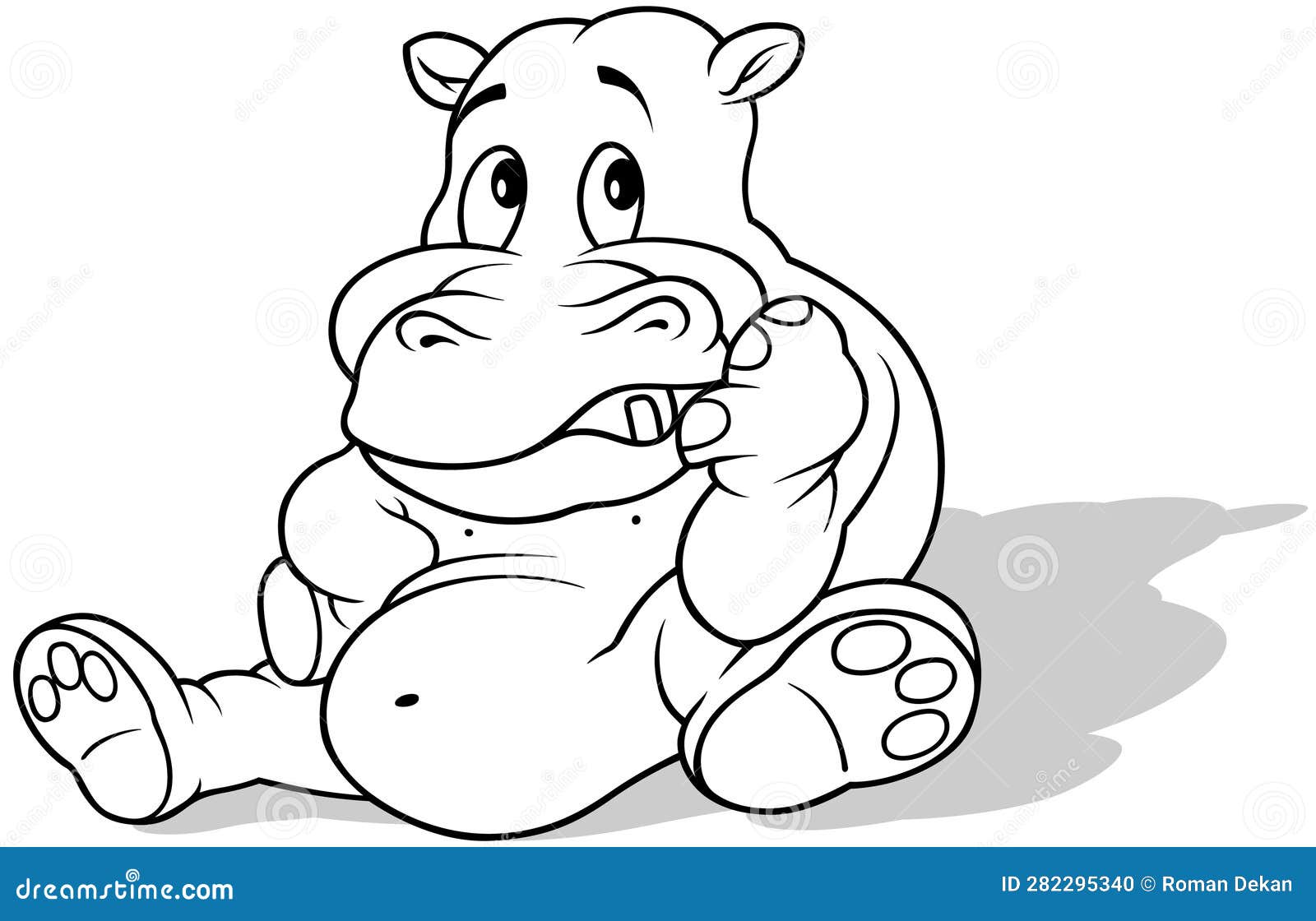 Drawing of a Hippo Sitting on the Ground Stock Vector - Illustration of ...