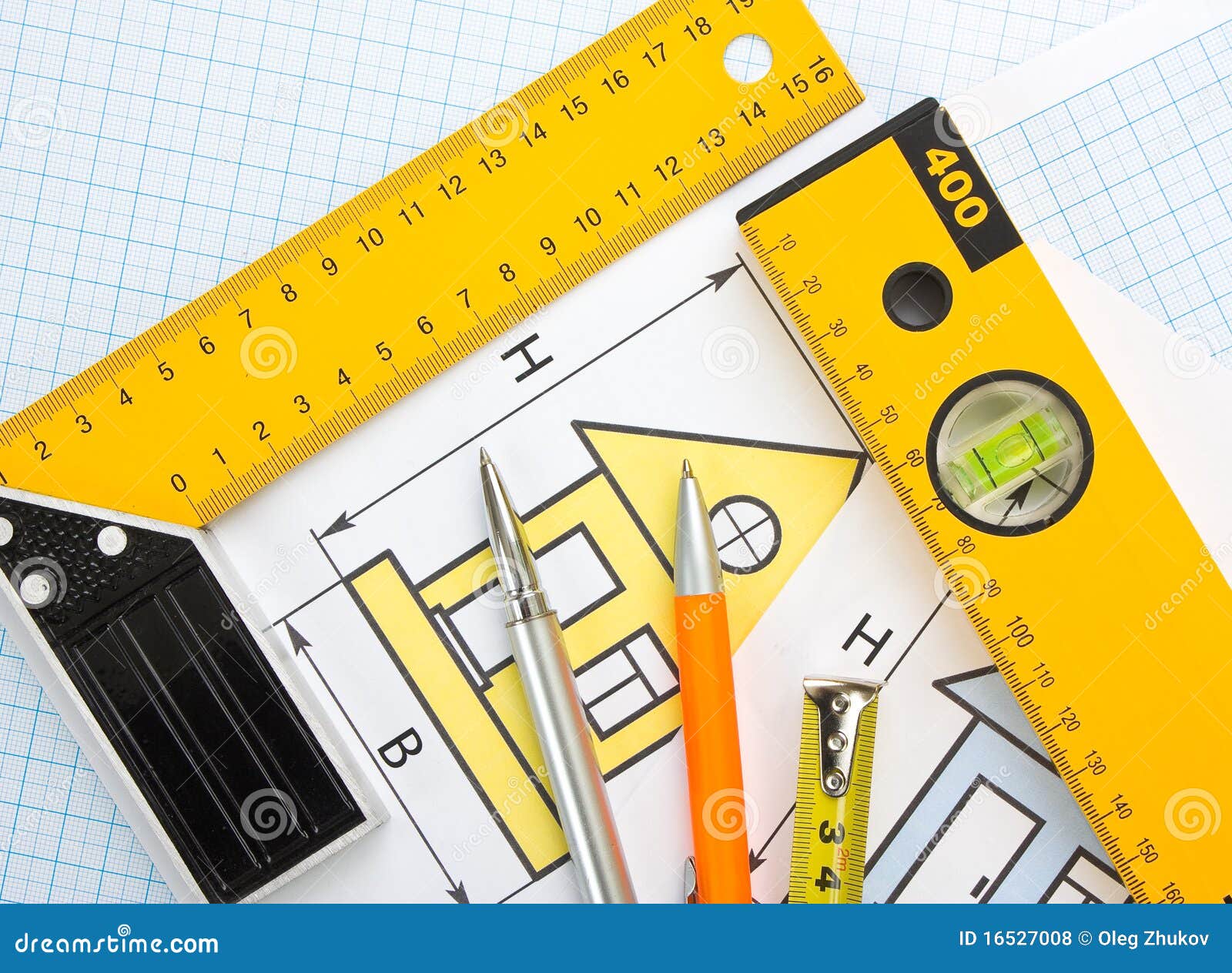 Drawing at Home with Construction Tools Stock Photo - Image of house ...