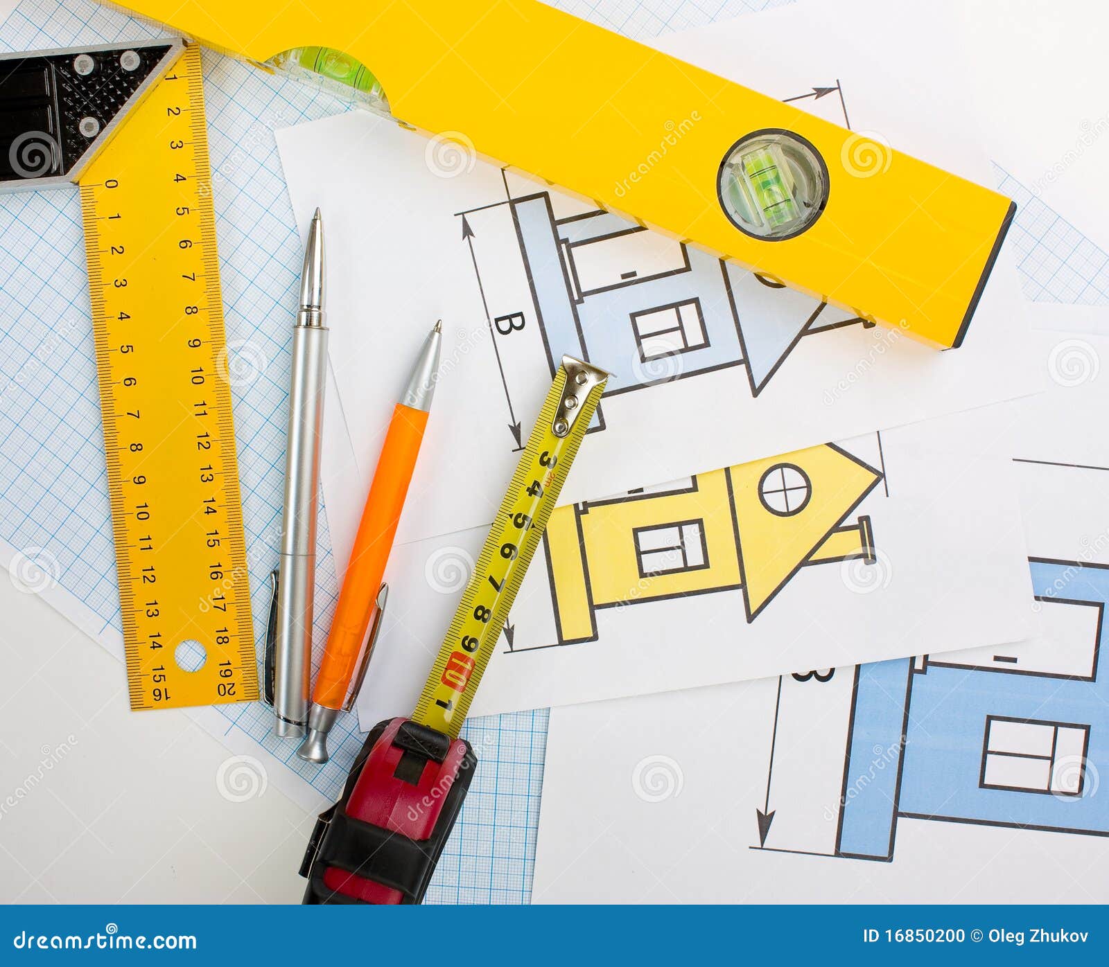 Drawing at Home with Construction Tools Stock Photo - Image of layout ...