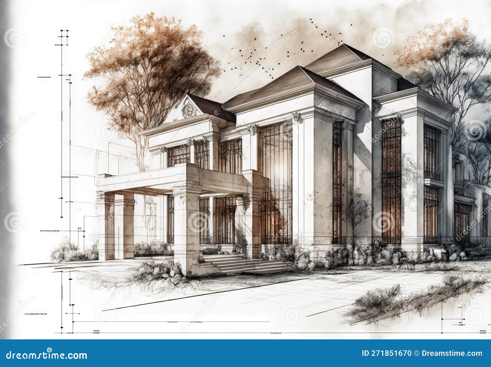 Drawing of a Home, a Luxury Homes Architectural Plan Stock Illustration ...