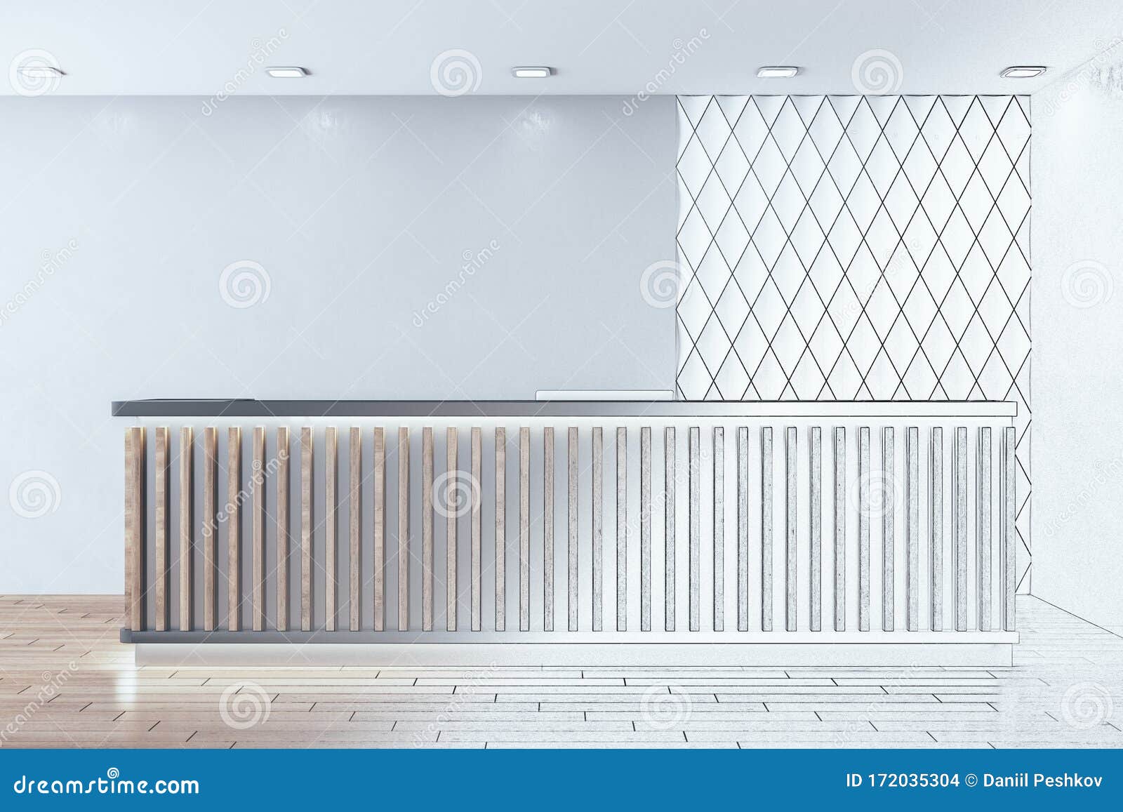 Drawing Hotel Wooden Reception Table with Computer Stock Illustration ...