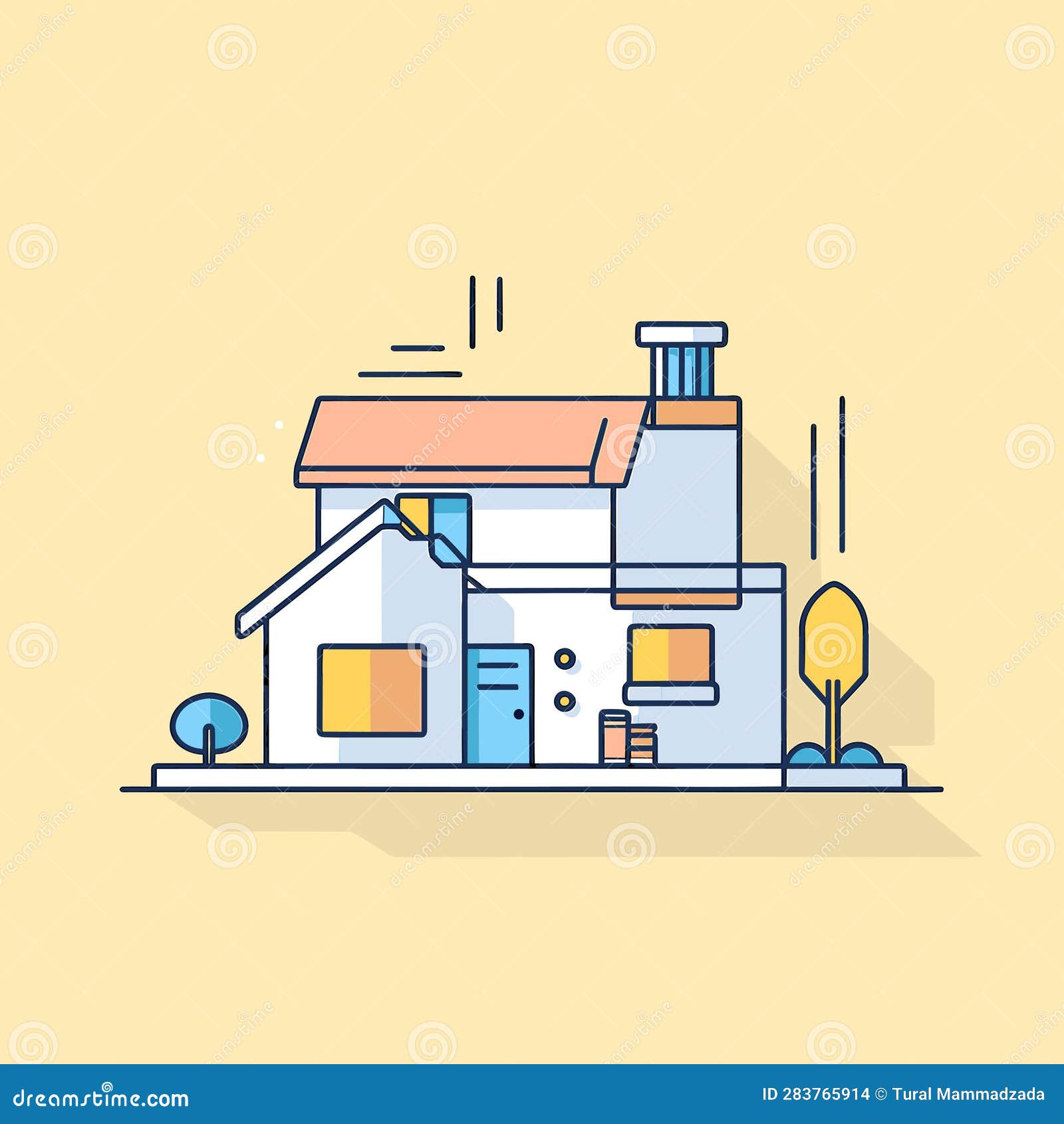 Vector a Simplistic Line Drawing of a House with a Chimney Stock Vector ...