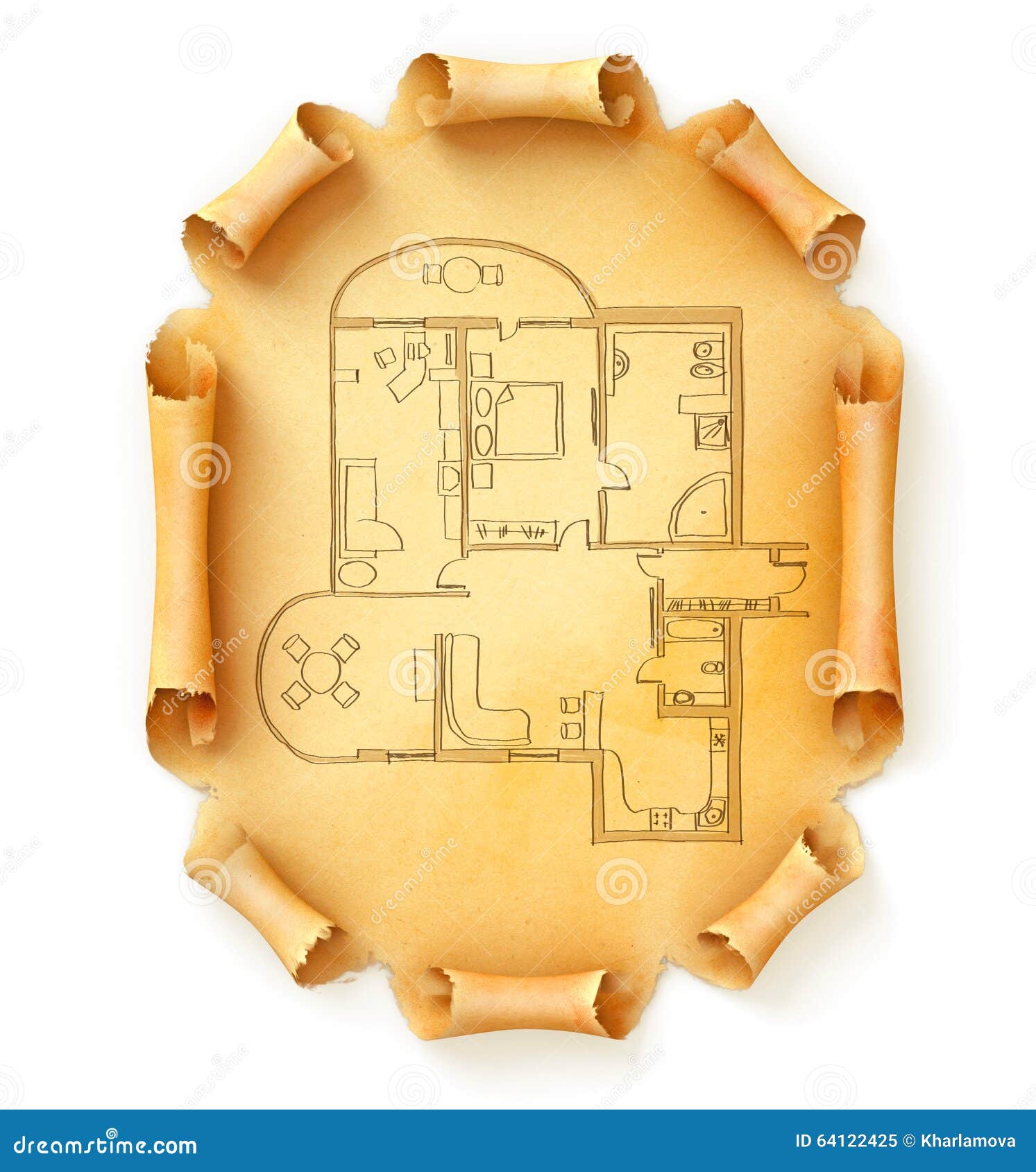 Drawing House Depicted on the Old Scroll Stock Illustration ...