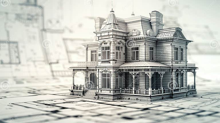 Drawing of a House.Engineering Design of Architecture.generative Ai ...