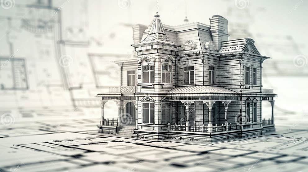 Drawing of a House.Engineering Design of Architecture.generative Ai ...