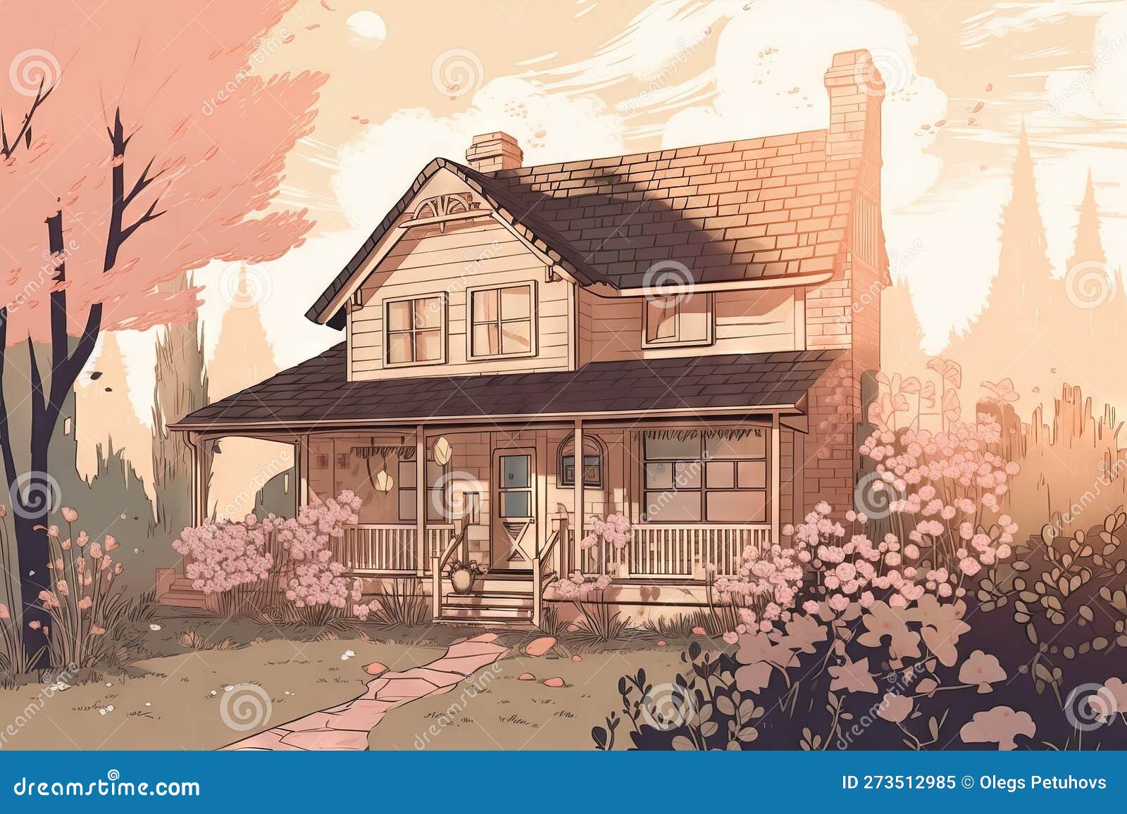 A Drawing of a House with a Pathway Leading To it Stock Illustration ...