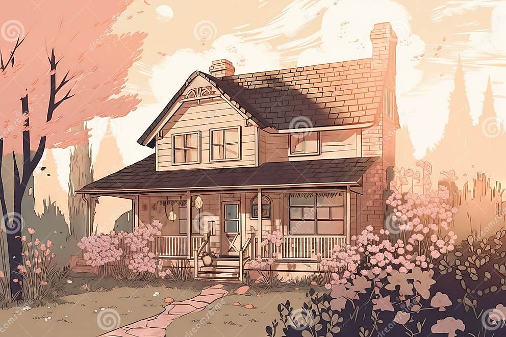 A Drawing of a House with a Pathway Leading To it Stock Illustration ...
