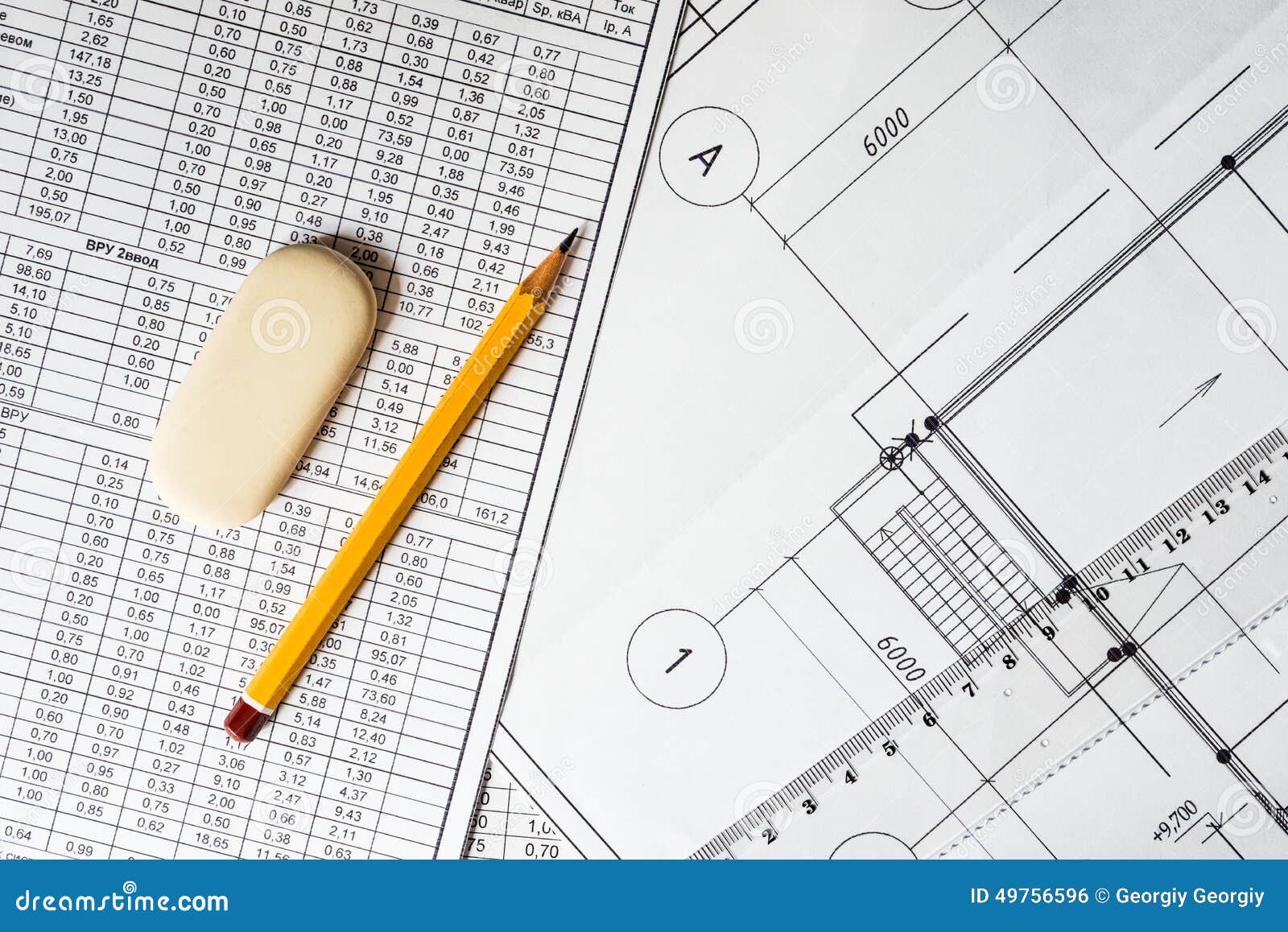Drawing House Plan, Ruler and Pencil on the Table Stock Photo - Image ...